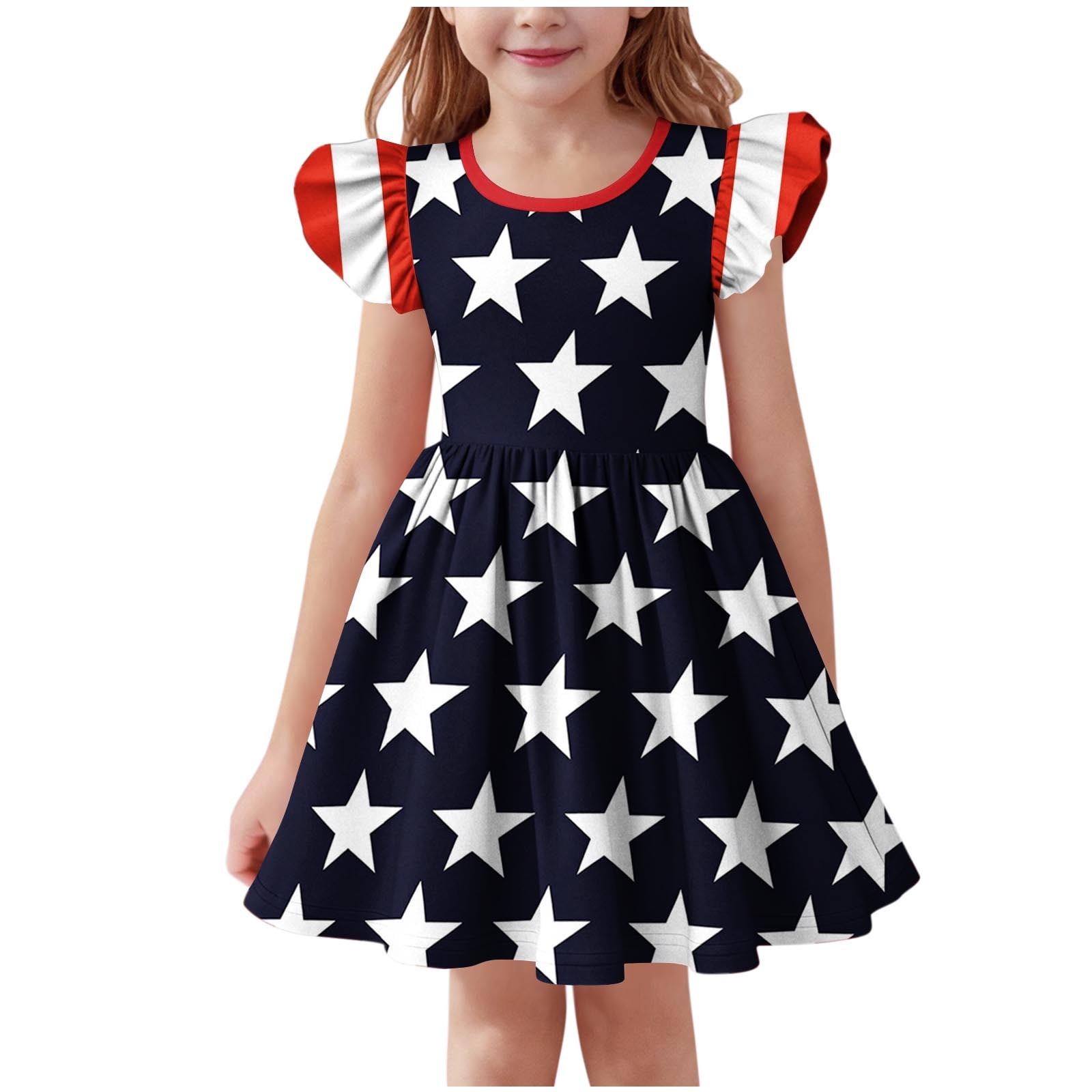 snilers Girls 4th of July Dress American Flag Dresses Flutter Sleeve ...