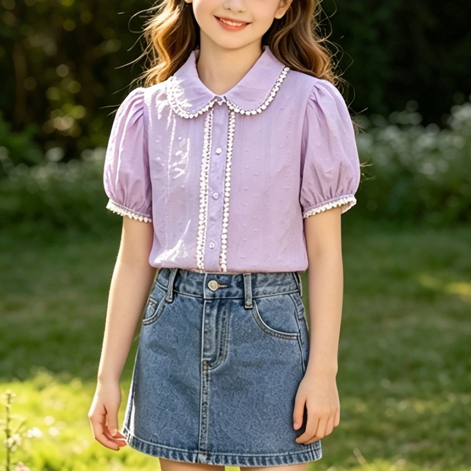 snilers Girls Button Down Shirts School Uniform Kids Short Sleeve Dress ...
