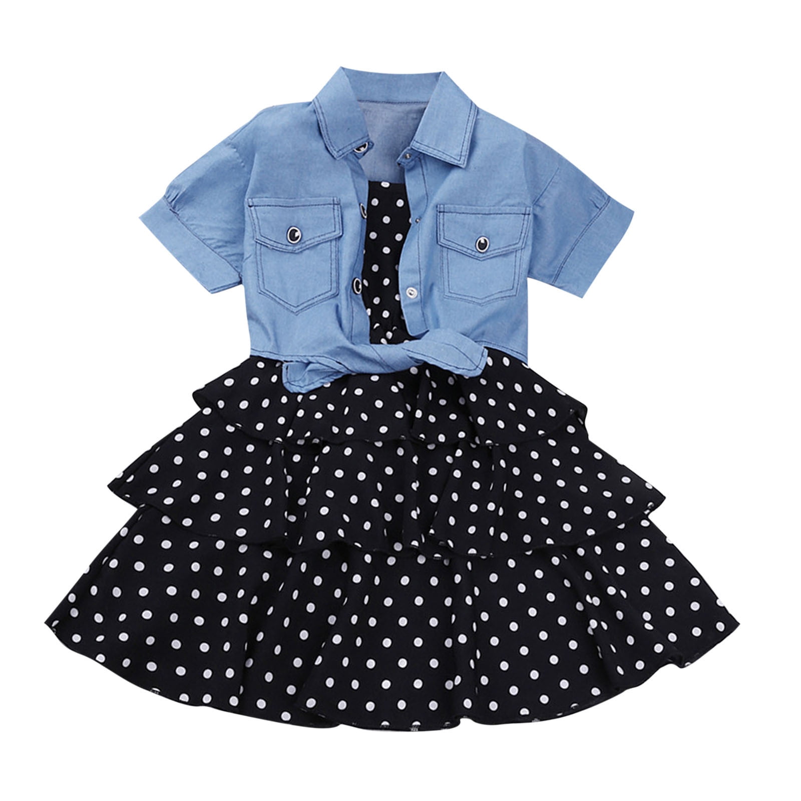 snilers Girls Clothes Summer Outfits Short Denim Jacket Polka Dots ...