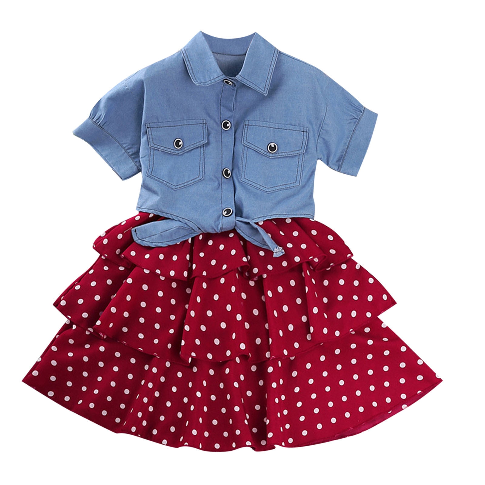 snilers Girls Clothes Summer Outfits Short Denim Jacket Polka Dots ...