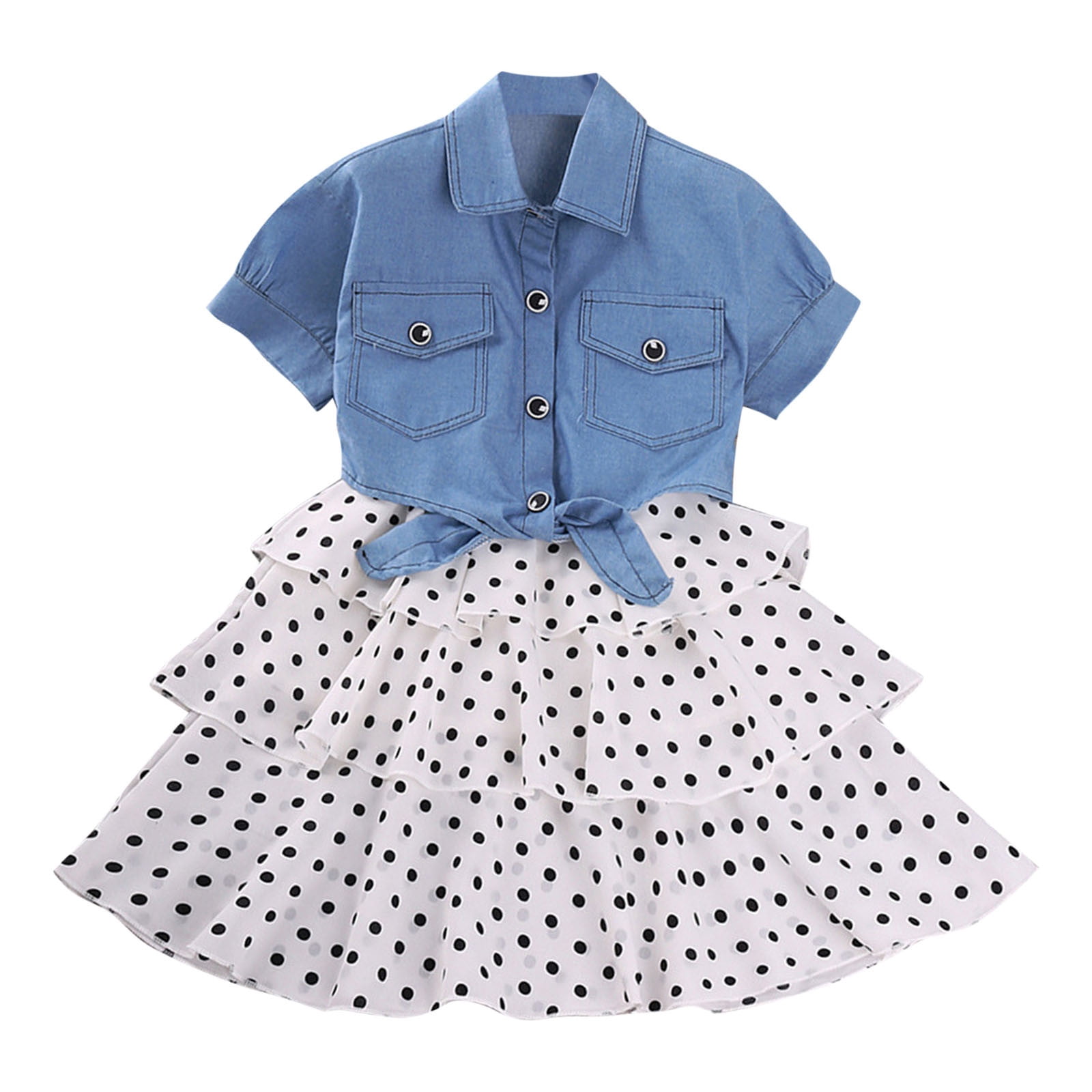 snilers Girls Clothes Summer Outfits Short Denim Jacket Polka Dots ...
