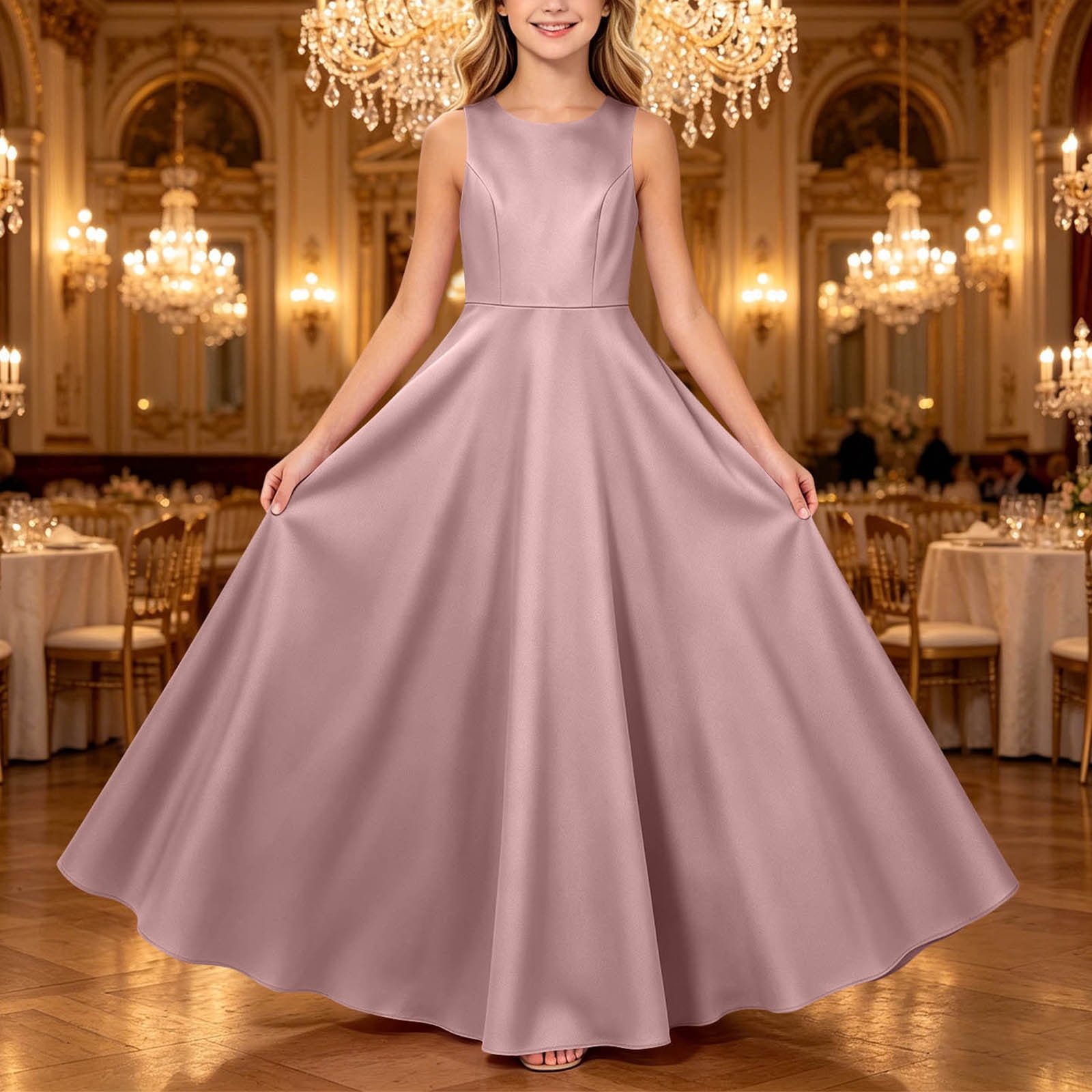 snilers Junior Bridesmaid Dresses Satin Flower Girl Dress for Wedding ...
