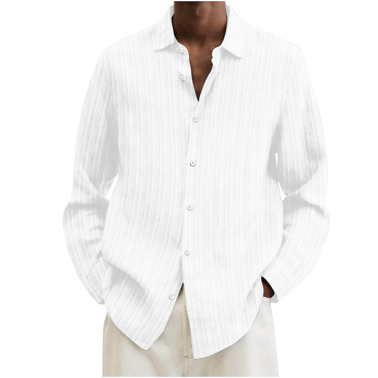 snilers Mens Linen Shirts Button Down Long Sleeve Lapel Blouses Striped ...