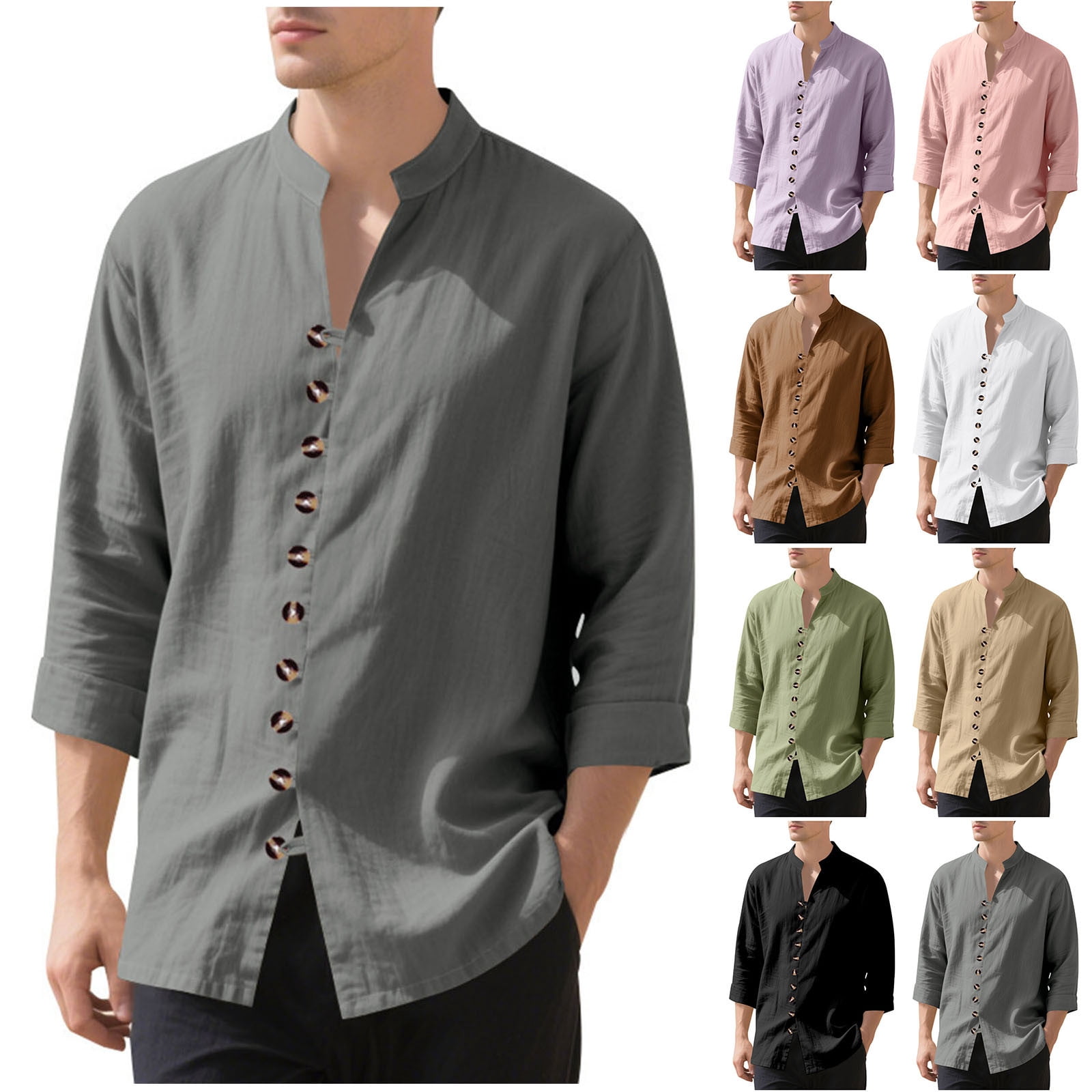 snilers Mens Shirts 3/4 Length Sleeve Button Down Shirt Casual ...