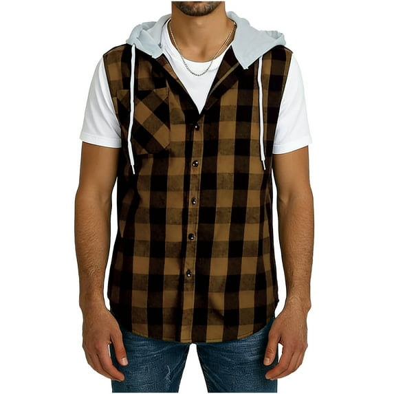 snilers Mens Vest Hoodie Casual Button Down Plaid Shirt Jackets for Men ...