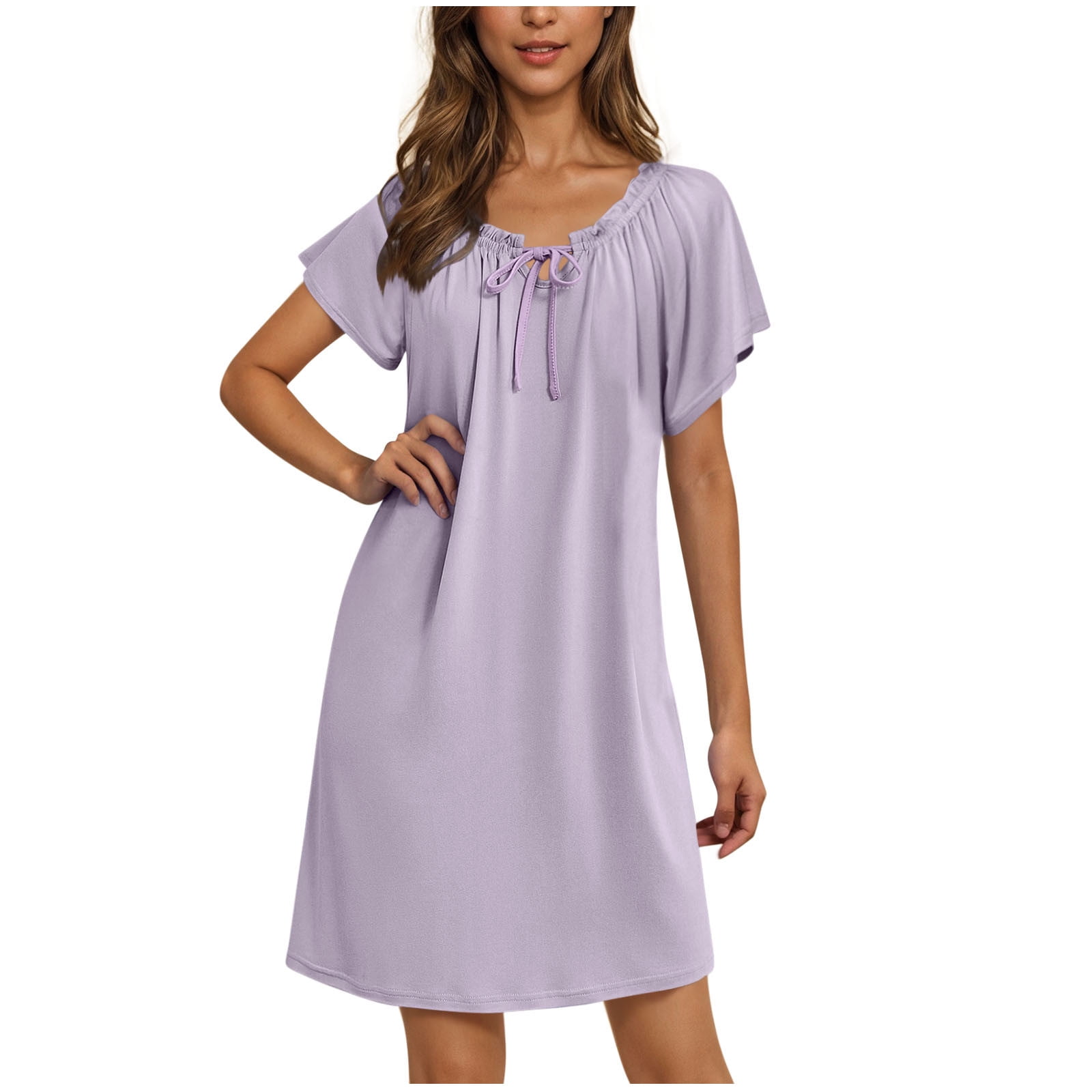 snilers Nightgowns for Women Short Sleeve House Dress Pleated Sleep ...