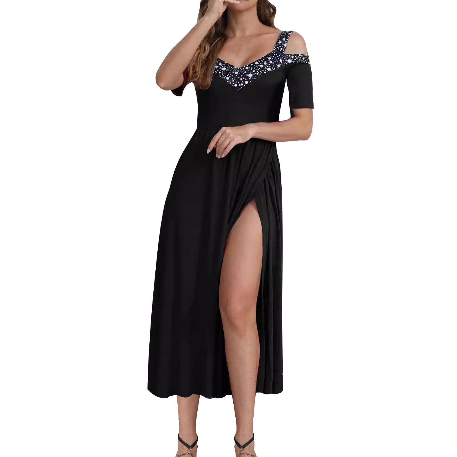 snilers Oversized Women's Sequin Party Dress Short Sleeve Off Shoulder ...