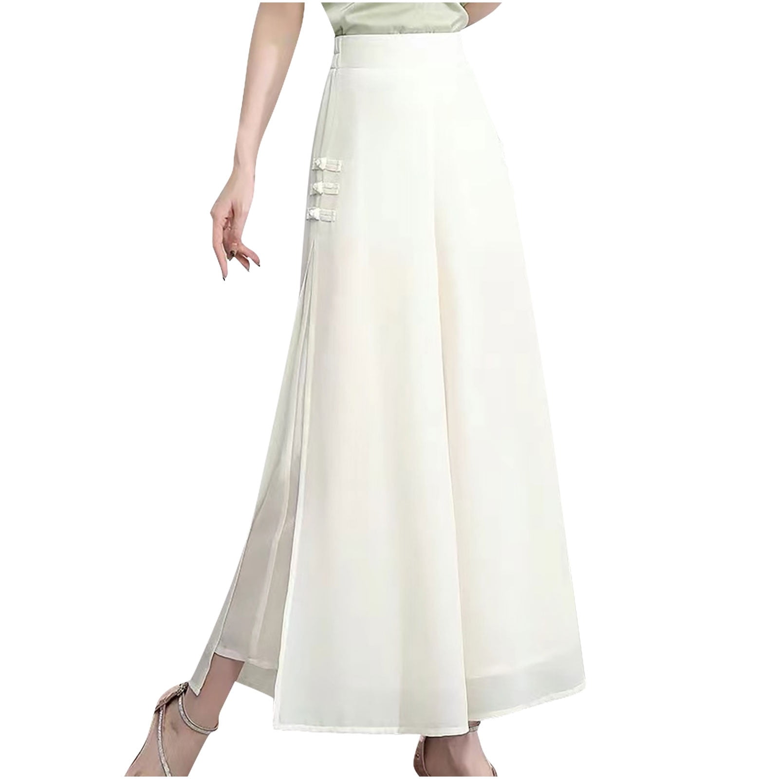 snilers Plus Size Palazzo Pants Women Chiffon Side Split Wide Leg Pants ...