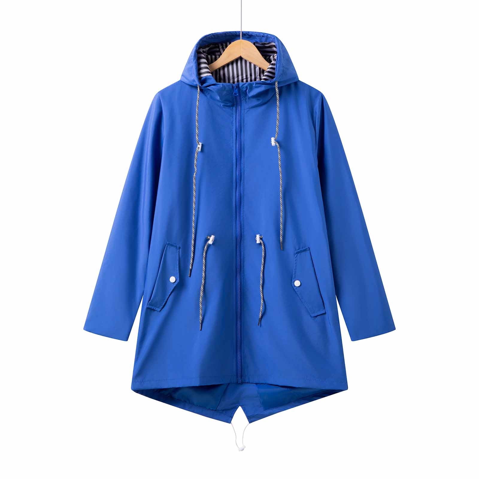 snilers Rain Jacket Women Full Zip Hooded Solid Color Trench Coats ...