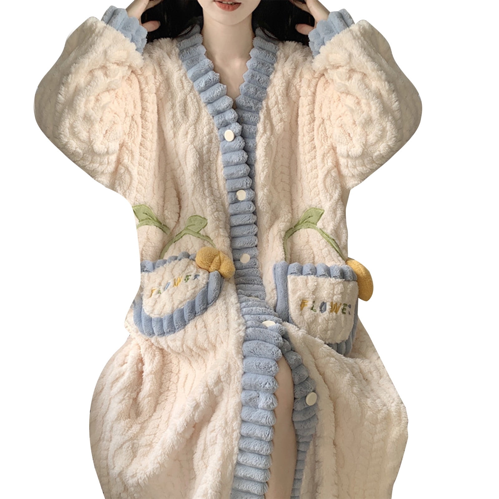 snilers Robes for Women Flannel Long Sleeve Button Up Cute Bathrobes ...