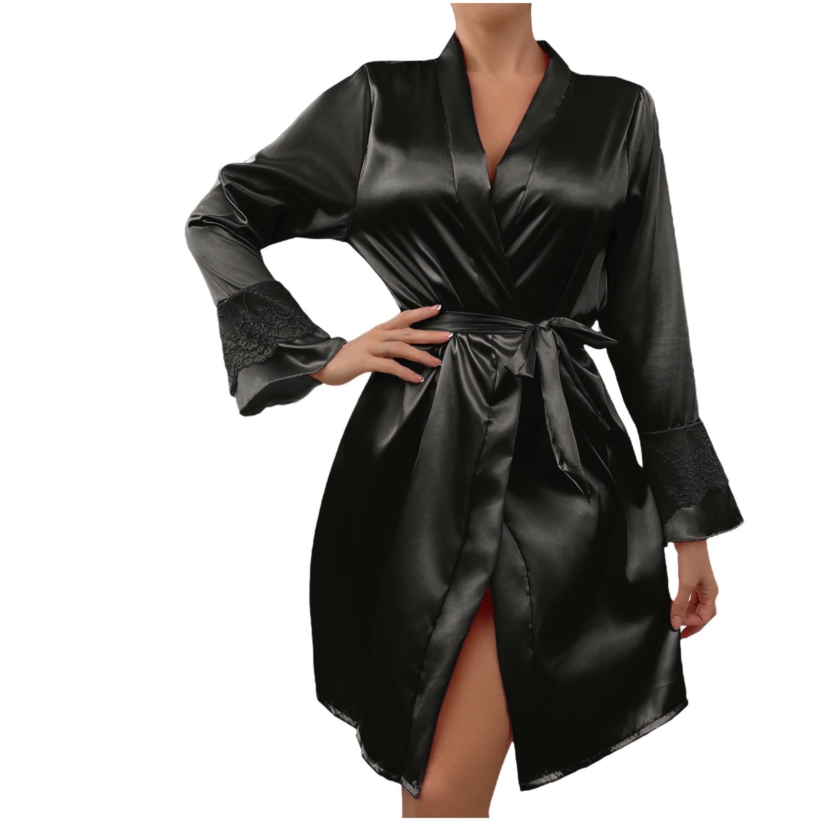 snilers Silk Robes for Women Embroidered Patchwork Bell Sleeve ...