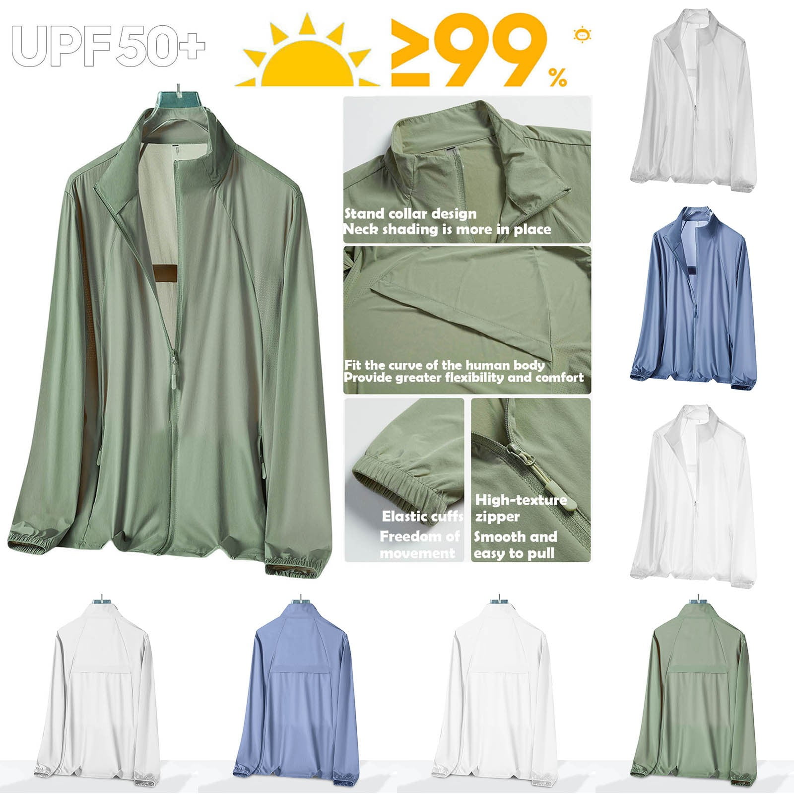 snilers Sun Shirts for Men Plus Size Zip Up Summer Jacket Long Sleeve Fishing Shirts UPF 50+ UV ...