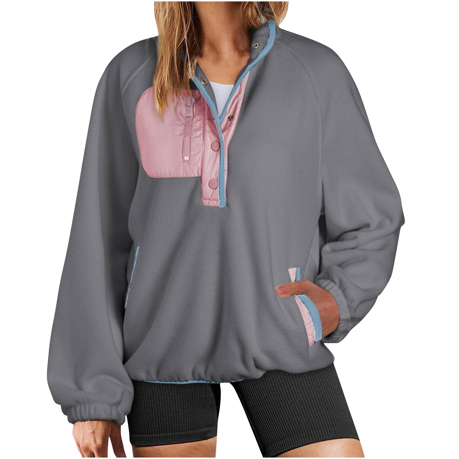 snilers Sweatshirt for Women Fuzzy Fleece Long Sleeve Pullover Button ...