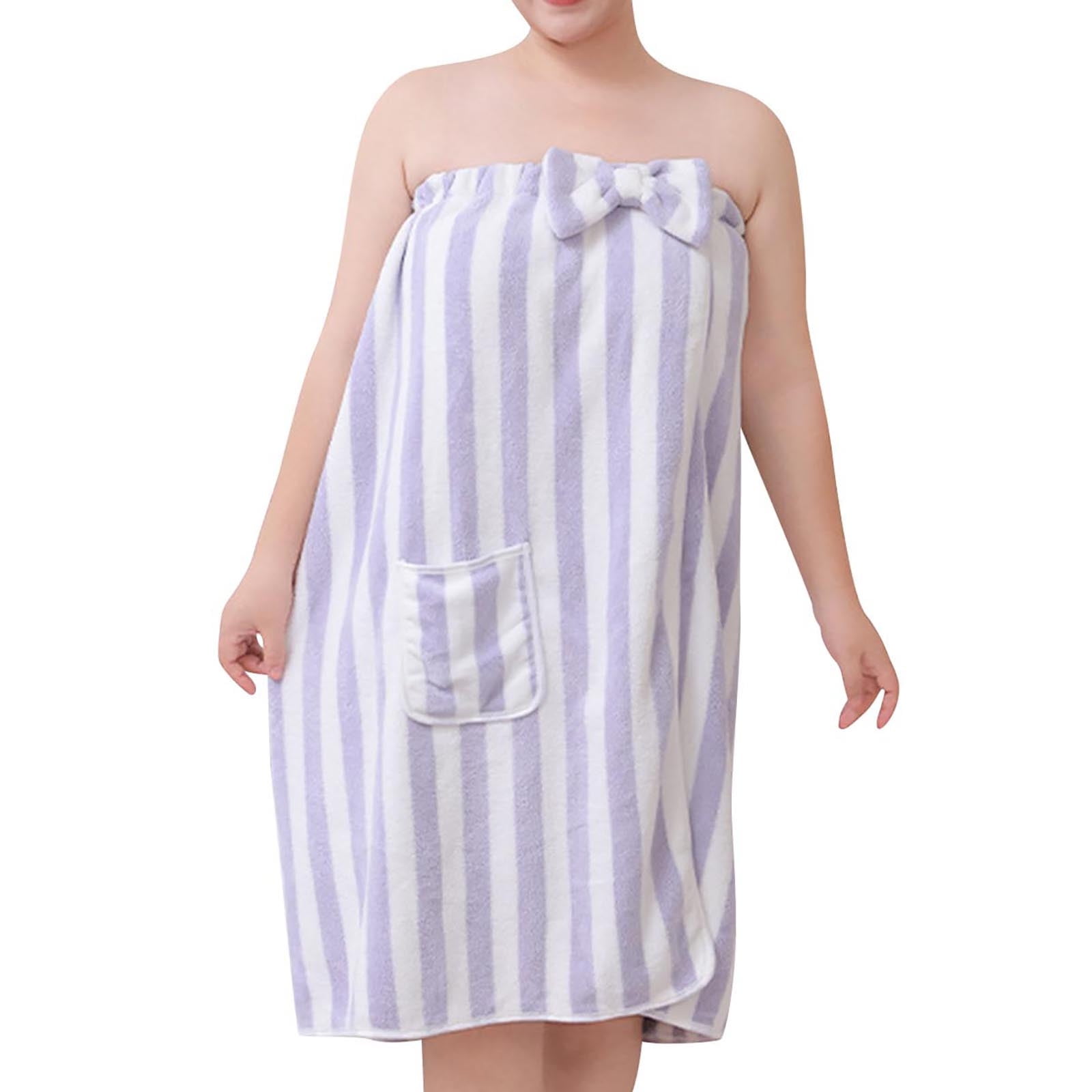 snilers Towel Wrap for Women Plush Striped Bathrobe Shower Gym Body ...