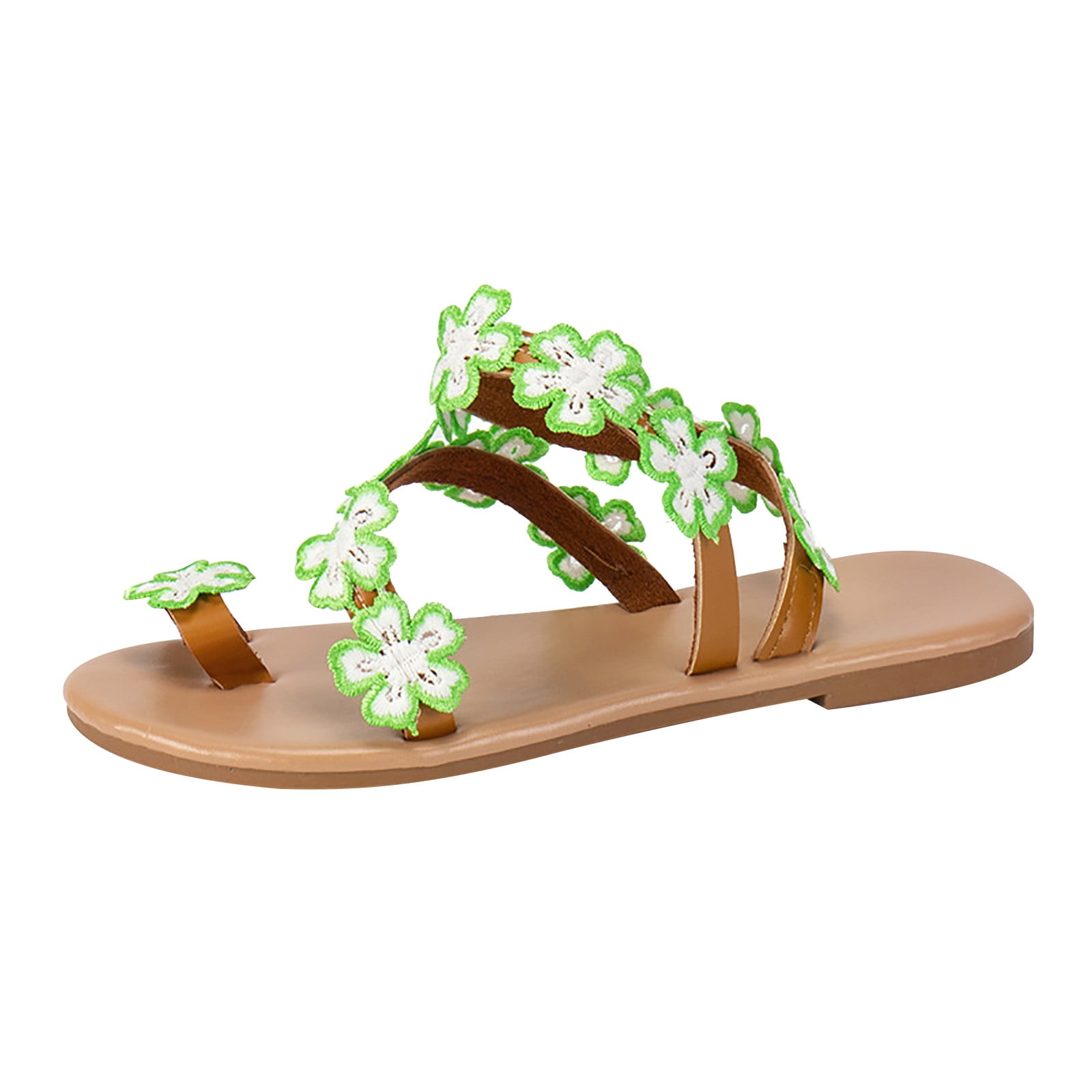 snilers Women Orthopedic Sandals Flat Ring Toe Floral Embellished ...