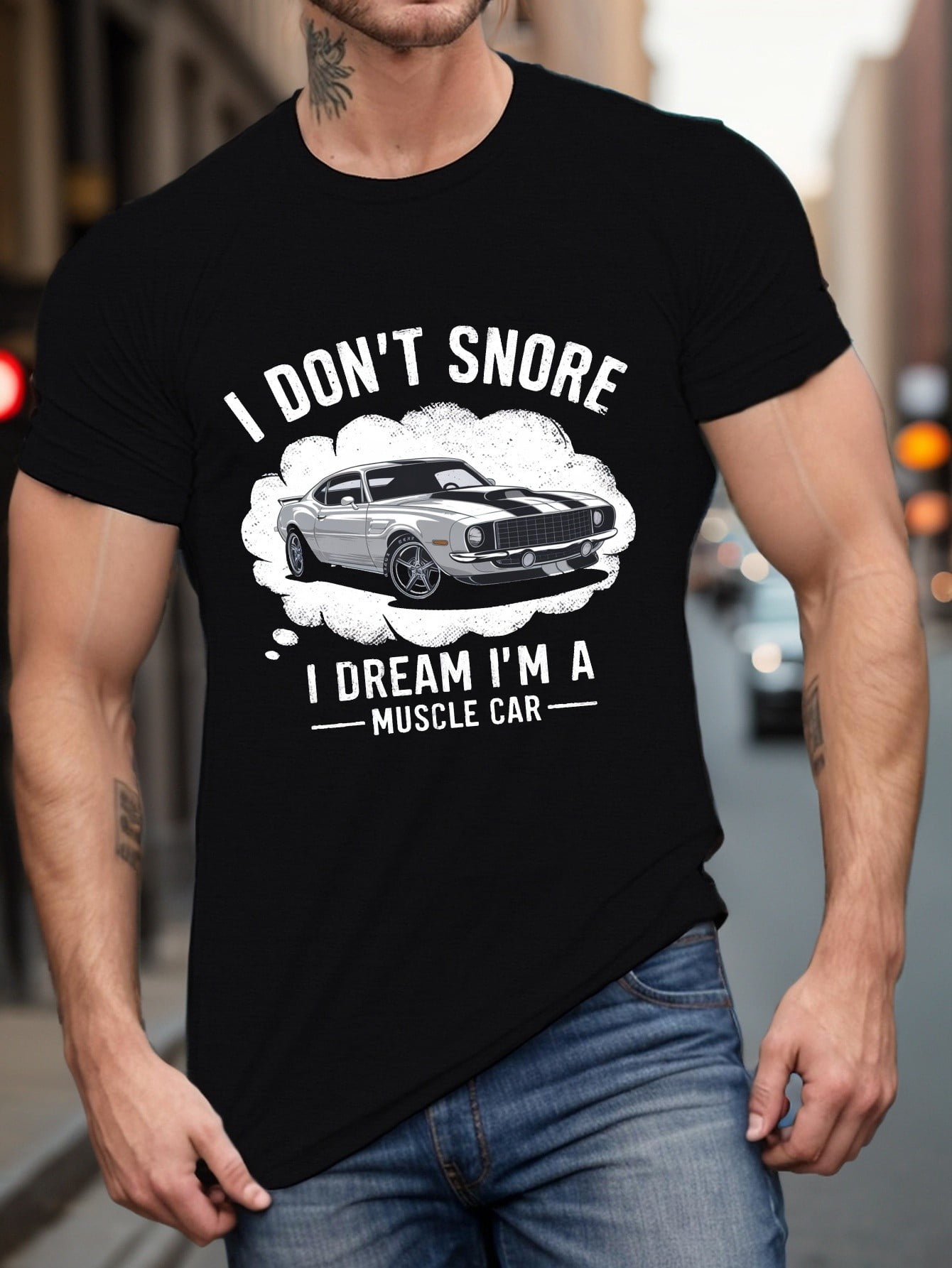 snore muscle car print tee shirt, Tees for Men, Casual Short Sleeve T ...