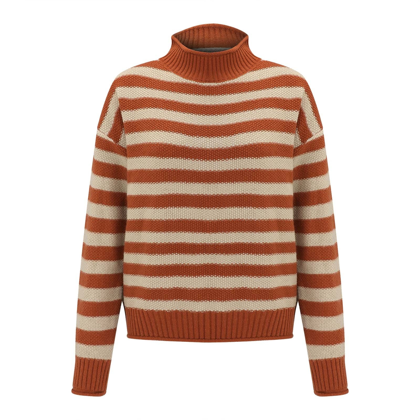 snowsong Knitted Sweater,Women's Retro Striped Clash Warm High Neck ...