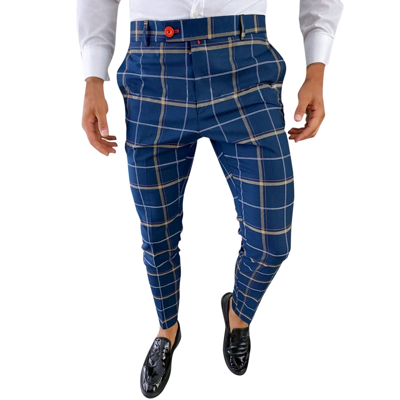 snowsong Mens Dress Pants Work Pants For Men Men's Casual Plaid Print Pencil Pants Zipper ...