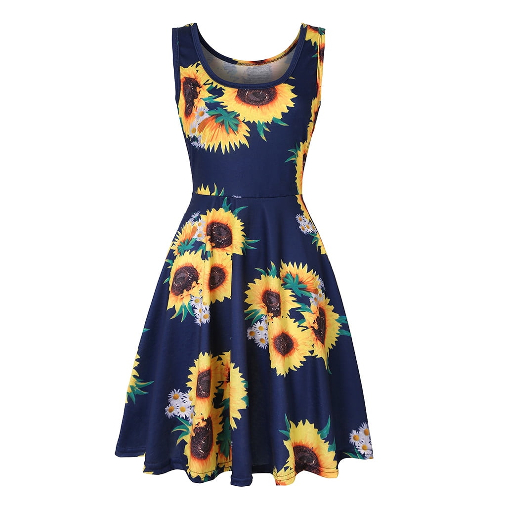 snowsong Summer Dress,Sundresses for Women Women Sleeveless Sunflower ...