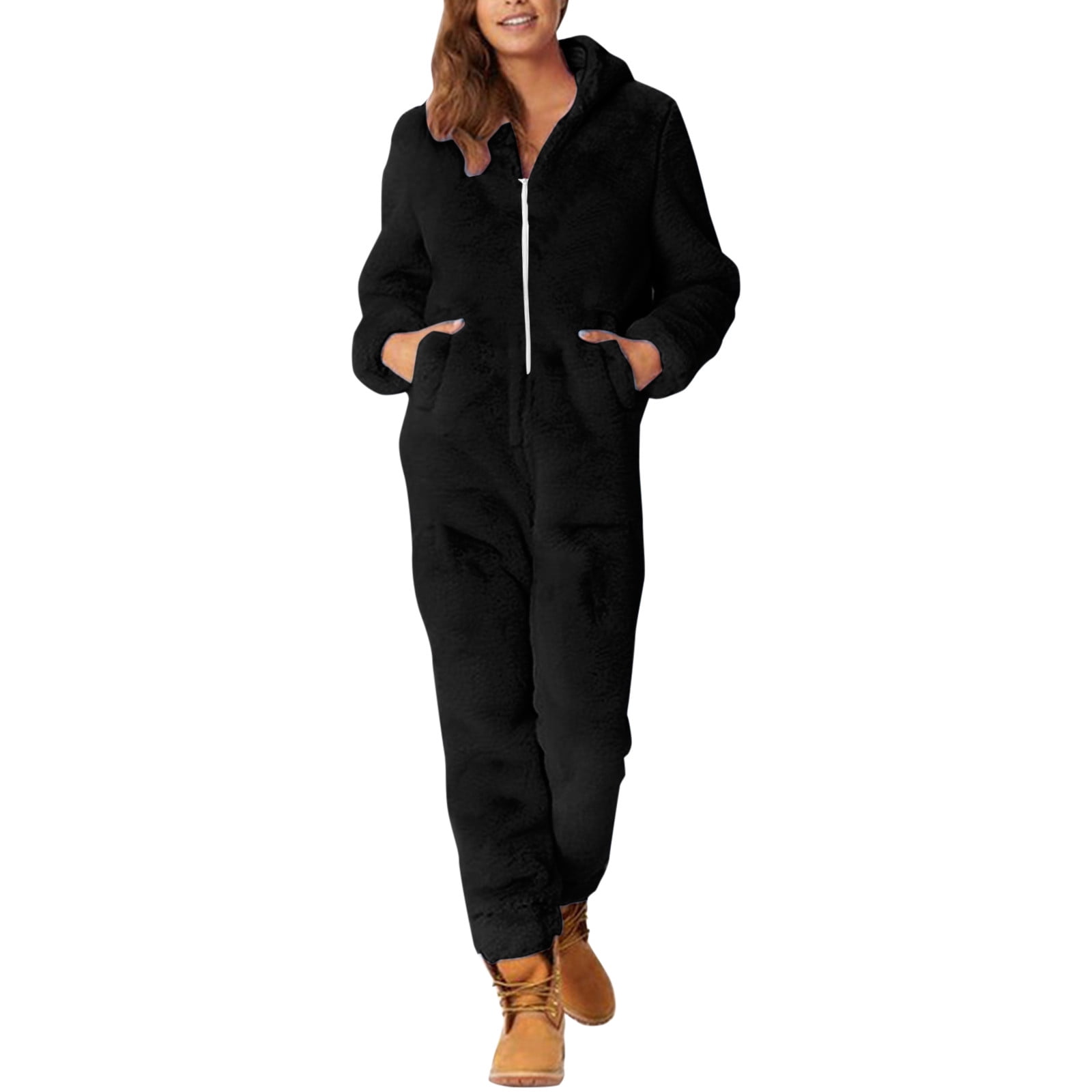 snowsong Women's Artificial Wool Long Sleeve Pajamas Solid Color Zipper ...