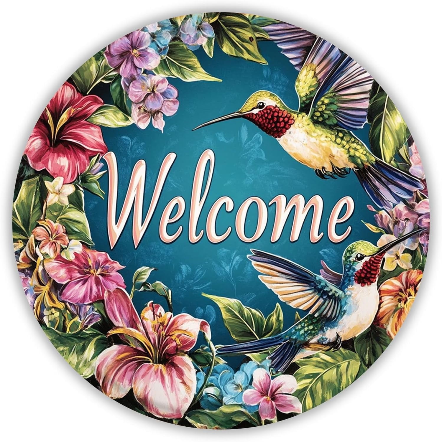 snowsun Round Spring Metal Tin Sign Welcome Hummingbird Vintage Metal ...