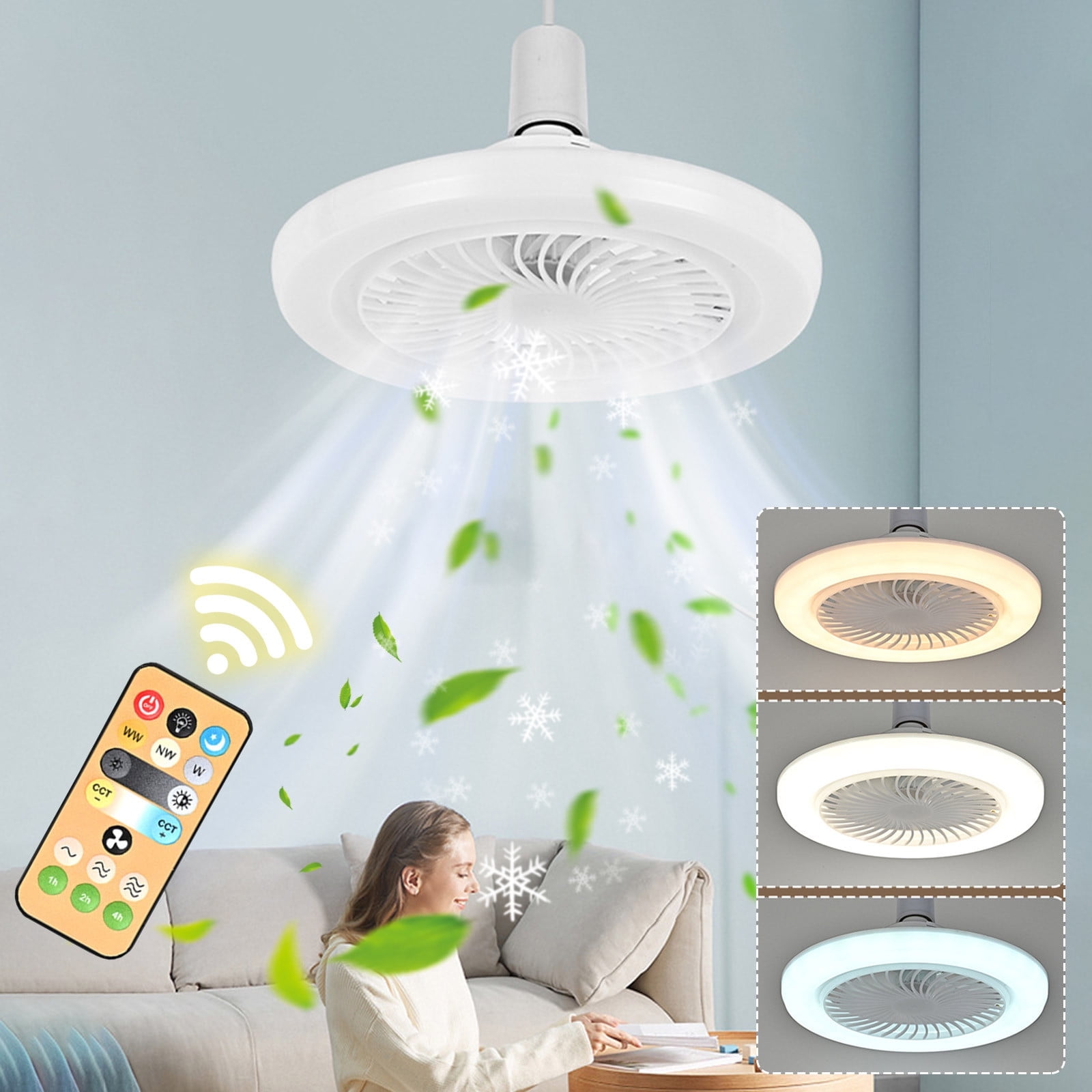 socket fan light ceiling fans with lights and remote, dimmable led ...