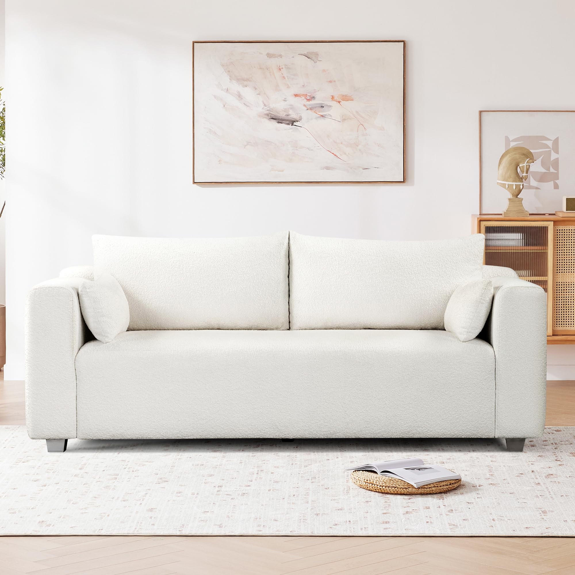 sofas Favfurish 82" Modern Loop Yarn Fabric, Minimalist 2-3 Seat Couch with Extra Wide Domed ...