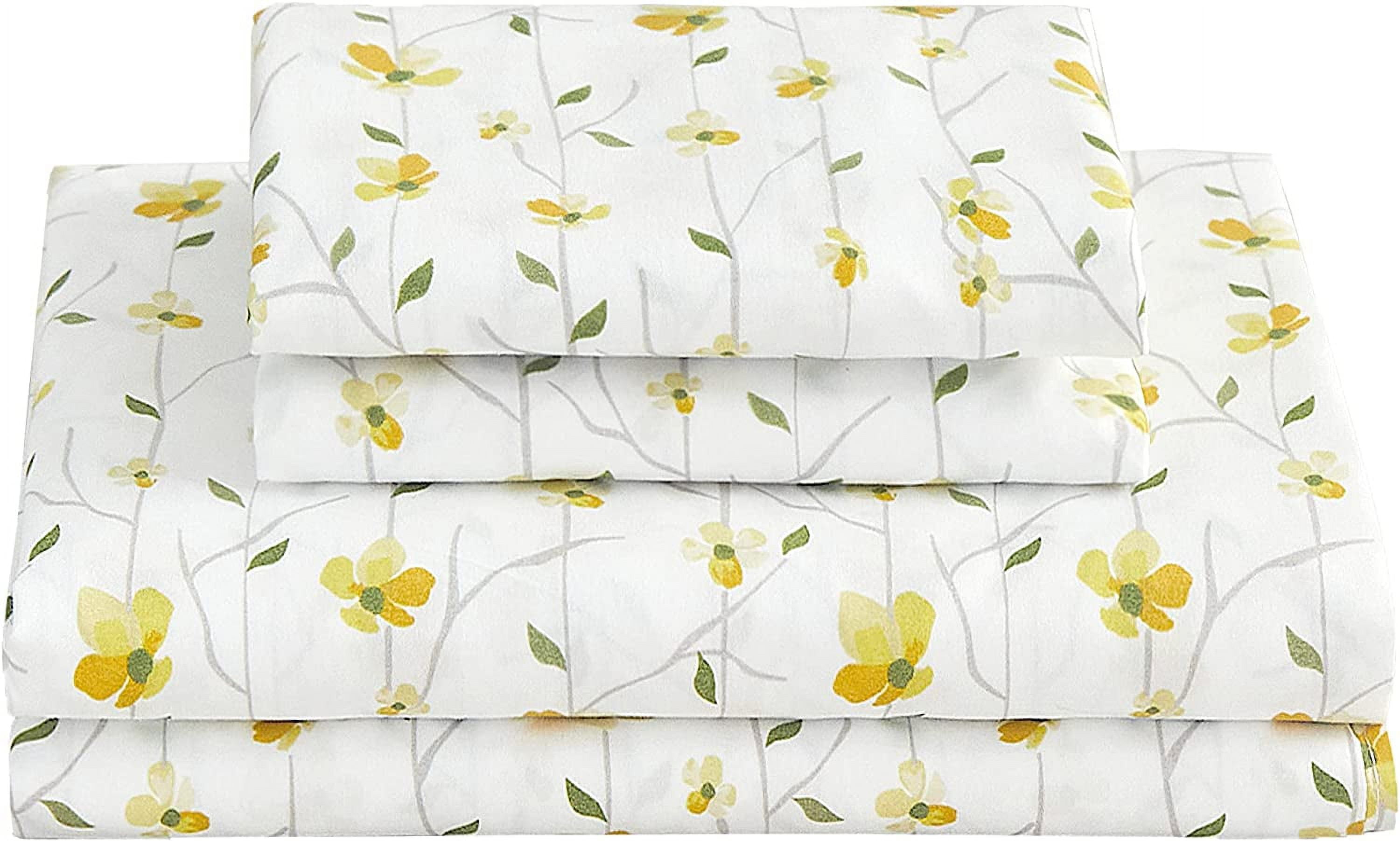 "Softan Full Size Floral Bed Sheet Set - 4 Piece Microfiber Yellow ...