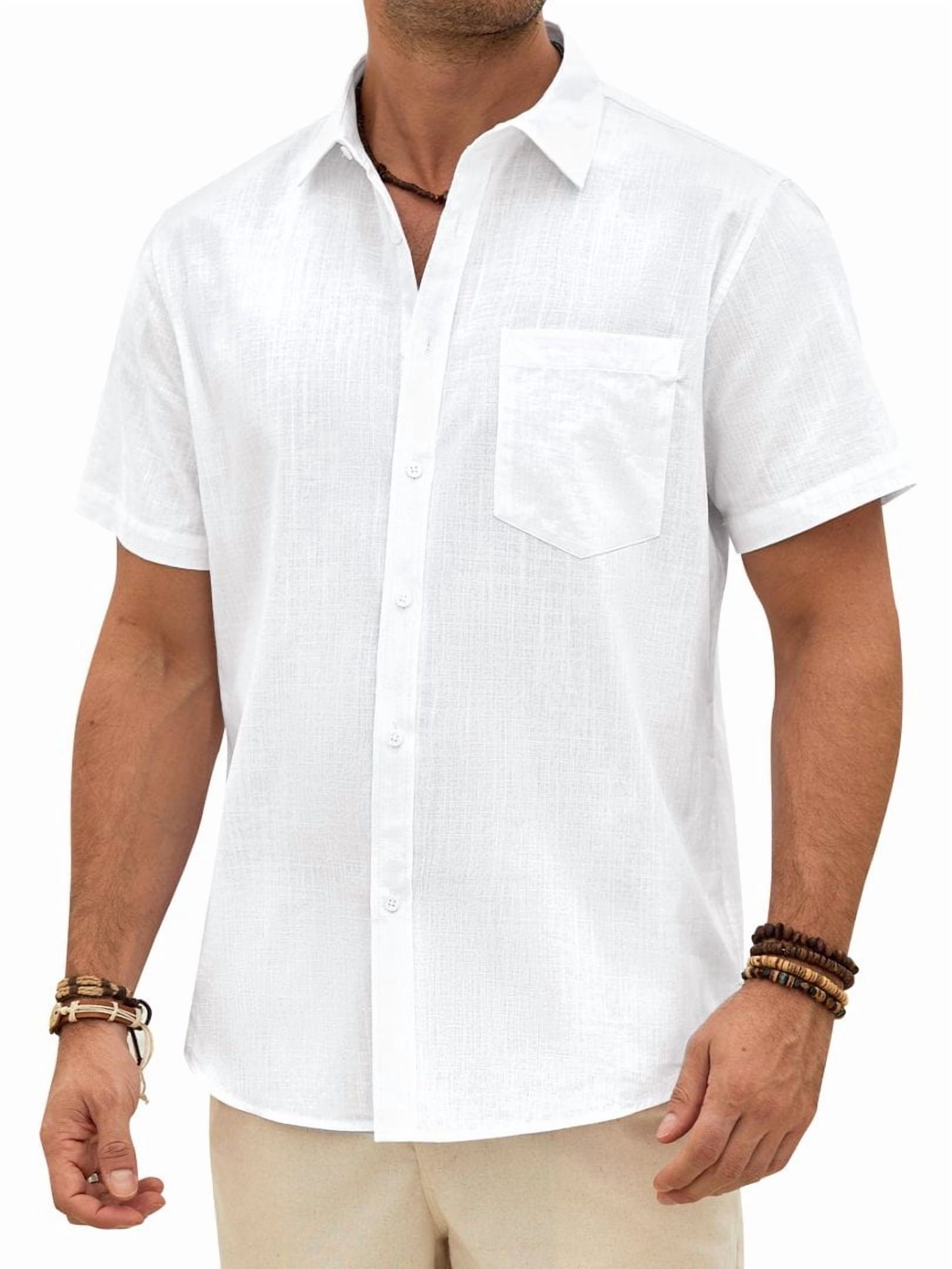 sogami Men's Linen Short Sleeve Hawaiian Shirt Button Down Casual Shirt ...