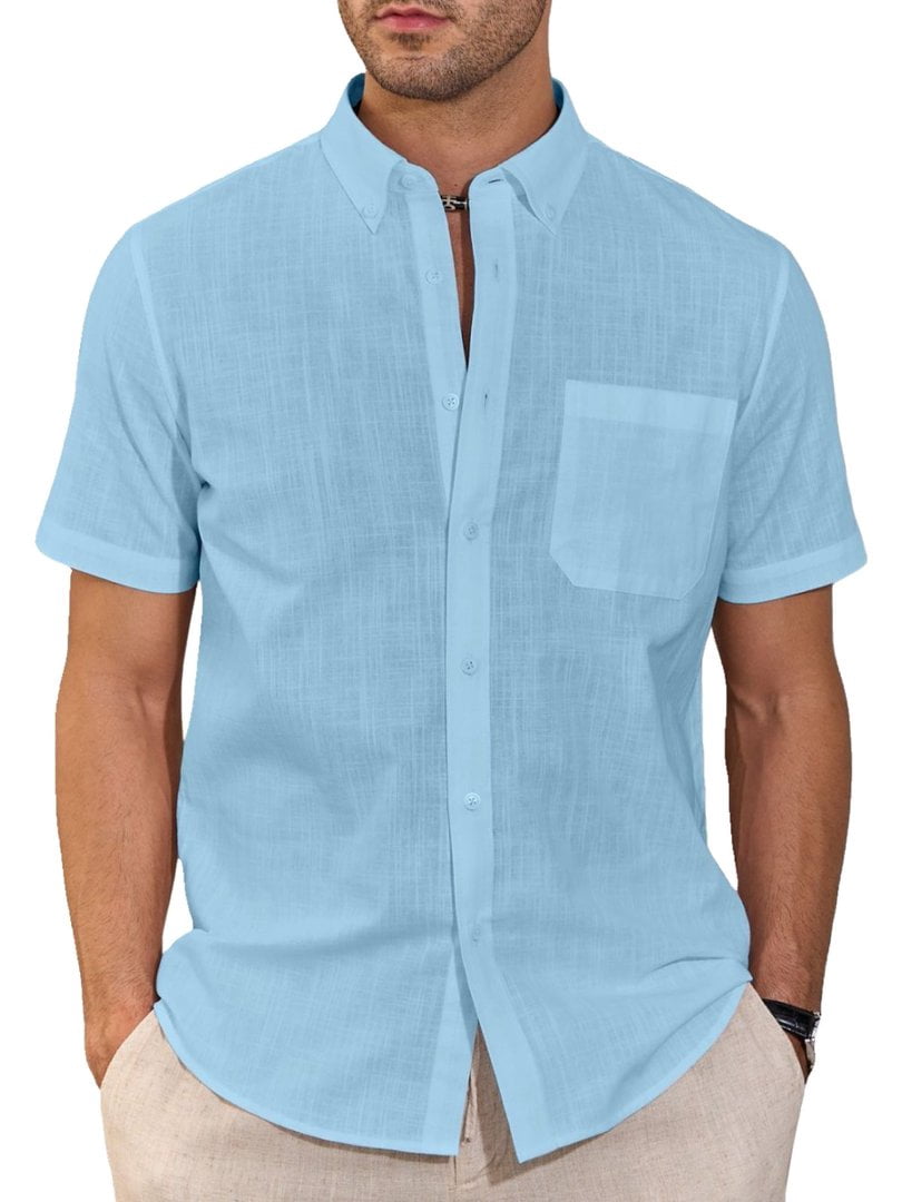 sogami Men's Cotton Linen Short Sleeve Button Down Shirt Casual Summer ...