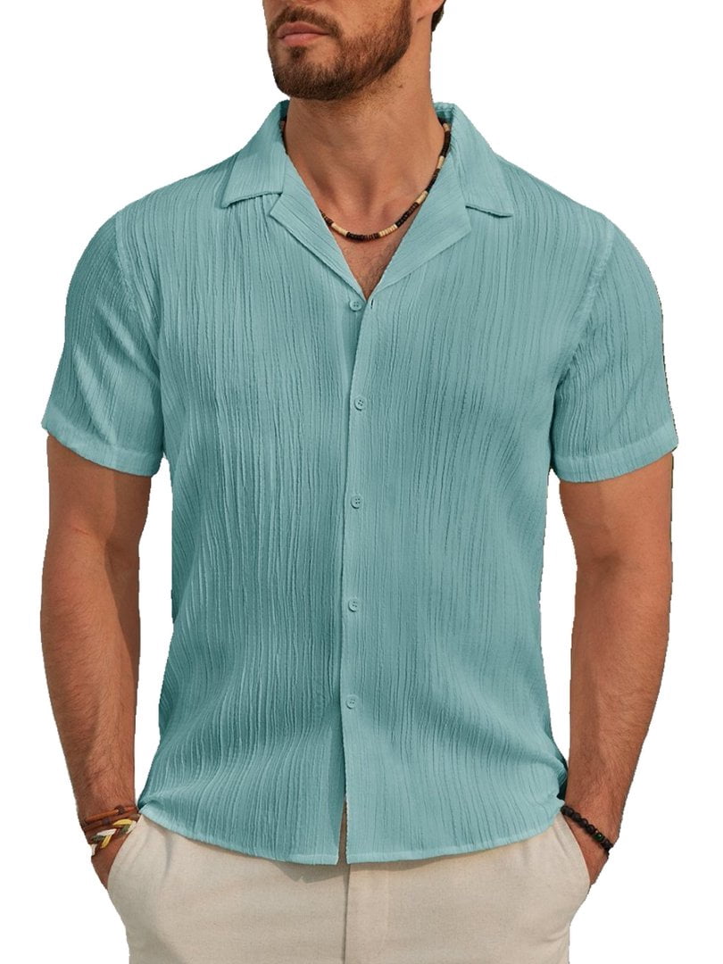sogami Mens Casual Linen Button Down Short Sleeve Shirts Textured ...