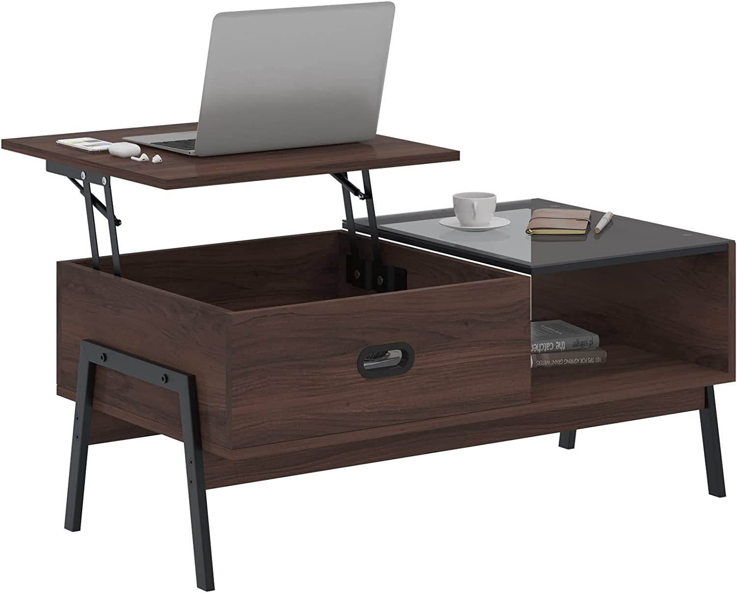 soges Coffee Table, Brown Lift Top Coffee Table with Storage, Coffee ...