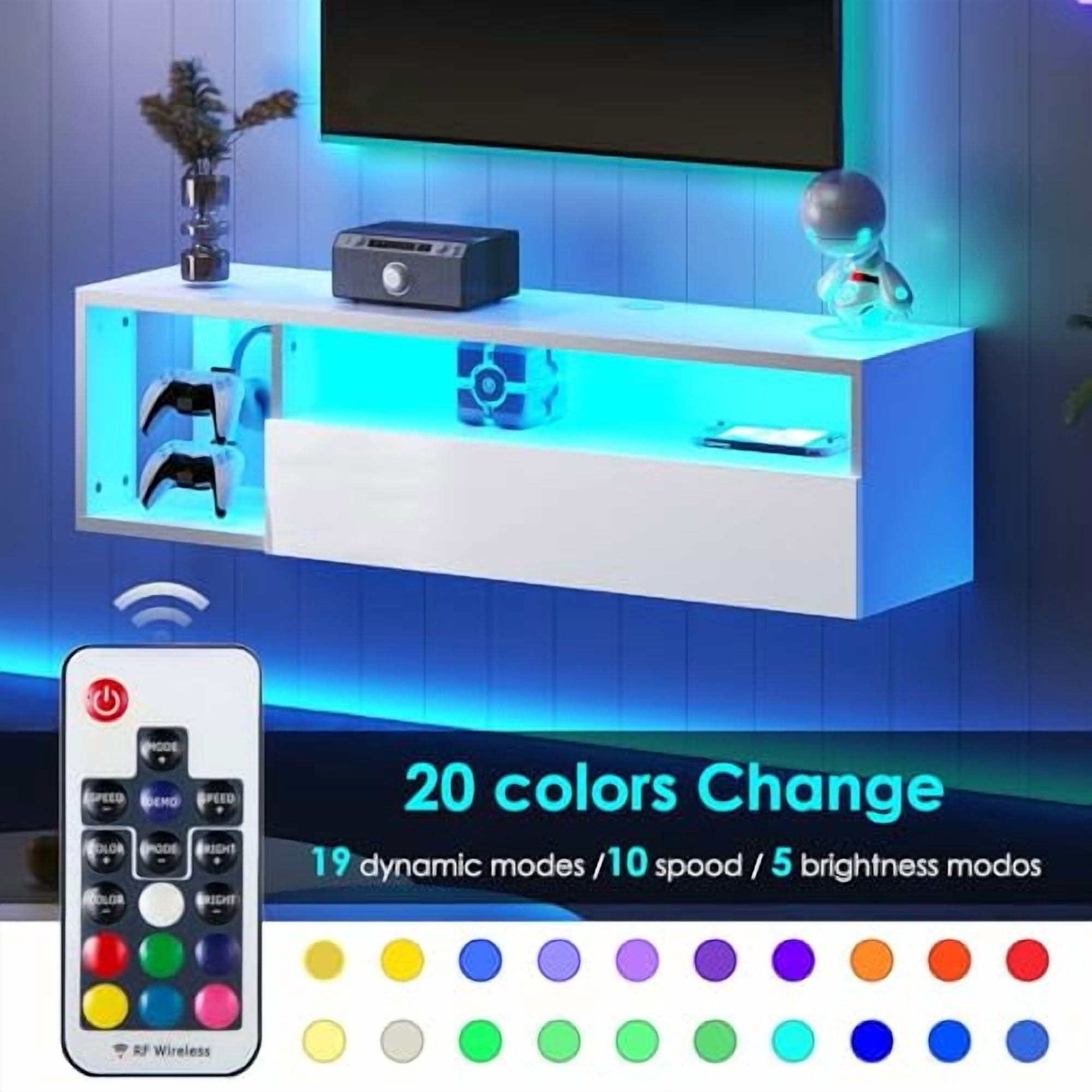soges Floating Wall TV Cabinet Stand with LED Lights, Wall Mounted TV ...