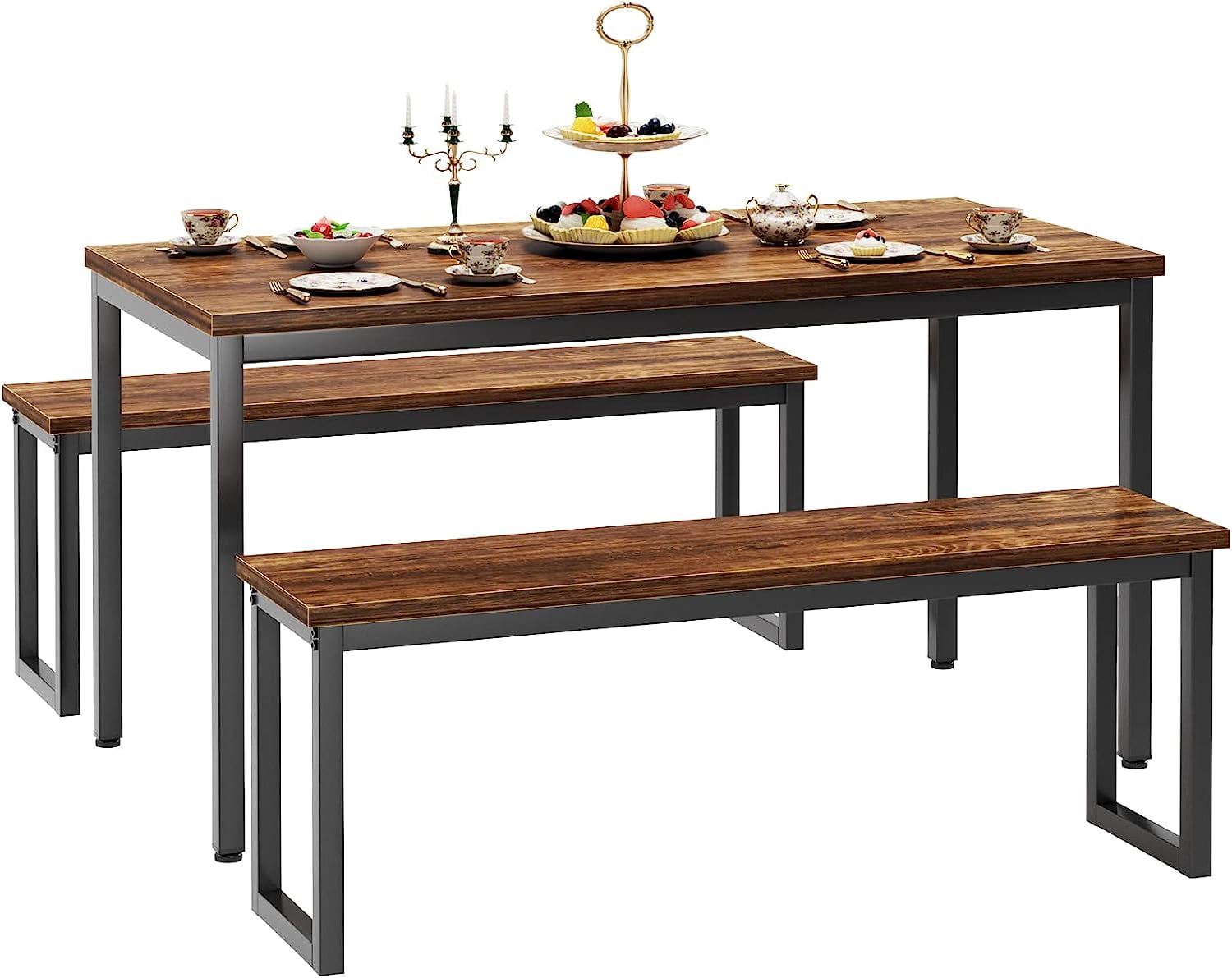 soges Kitchen Table Set with 2 Benches, Dining Table Set for 4, 3 Piece ...
