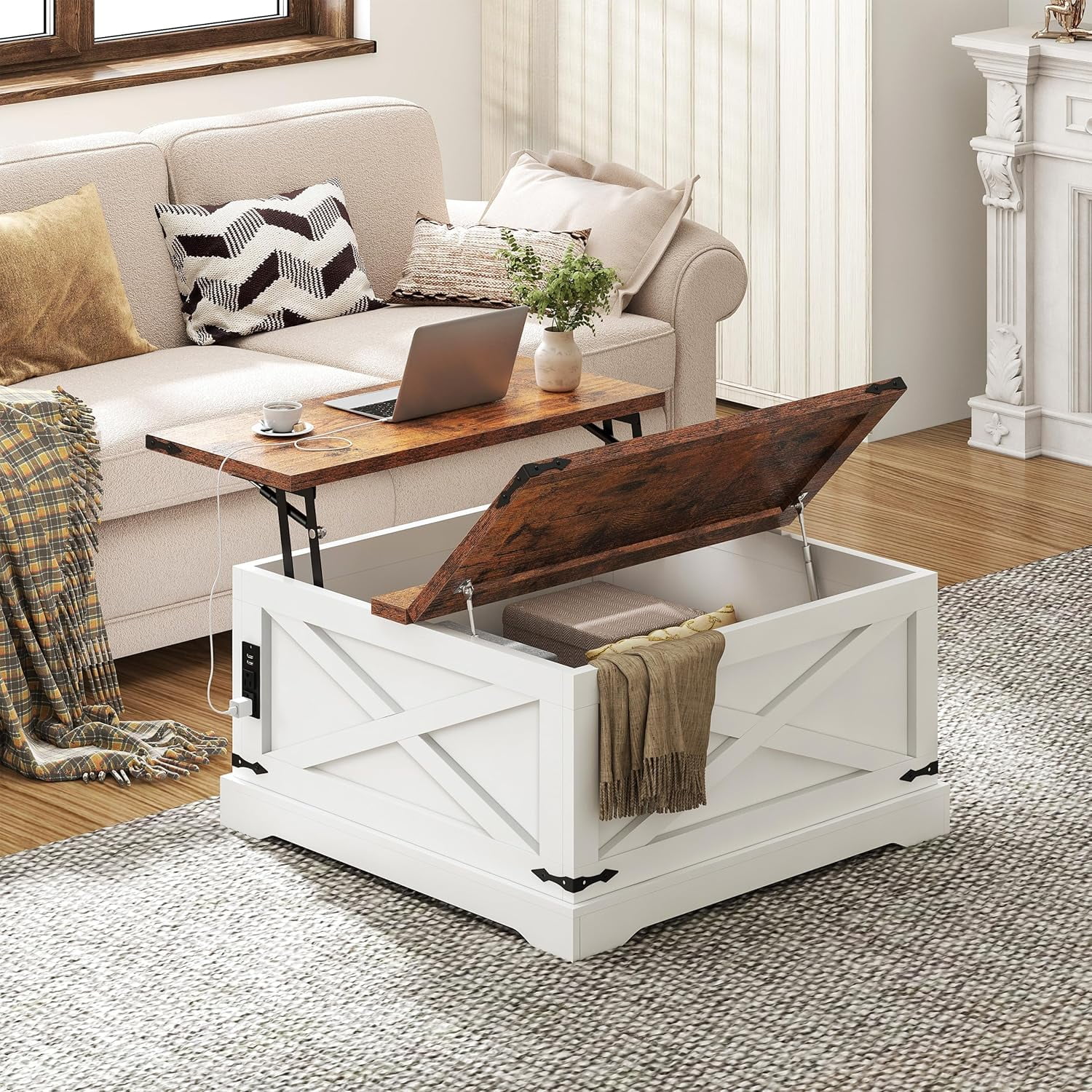 sogesfurniture 31" Lift Top Coffee Table with Storage, Square Central ...