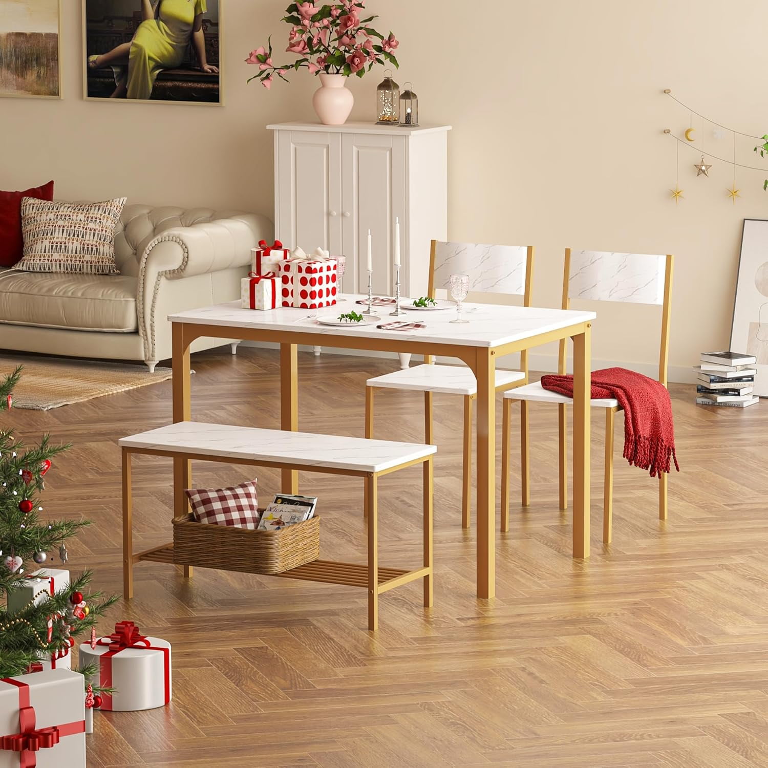 sogesfurniture 4-Piece Style Dining Table Set, 4-Person Space-Saving ...