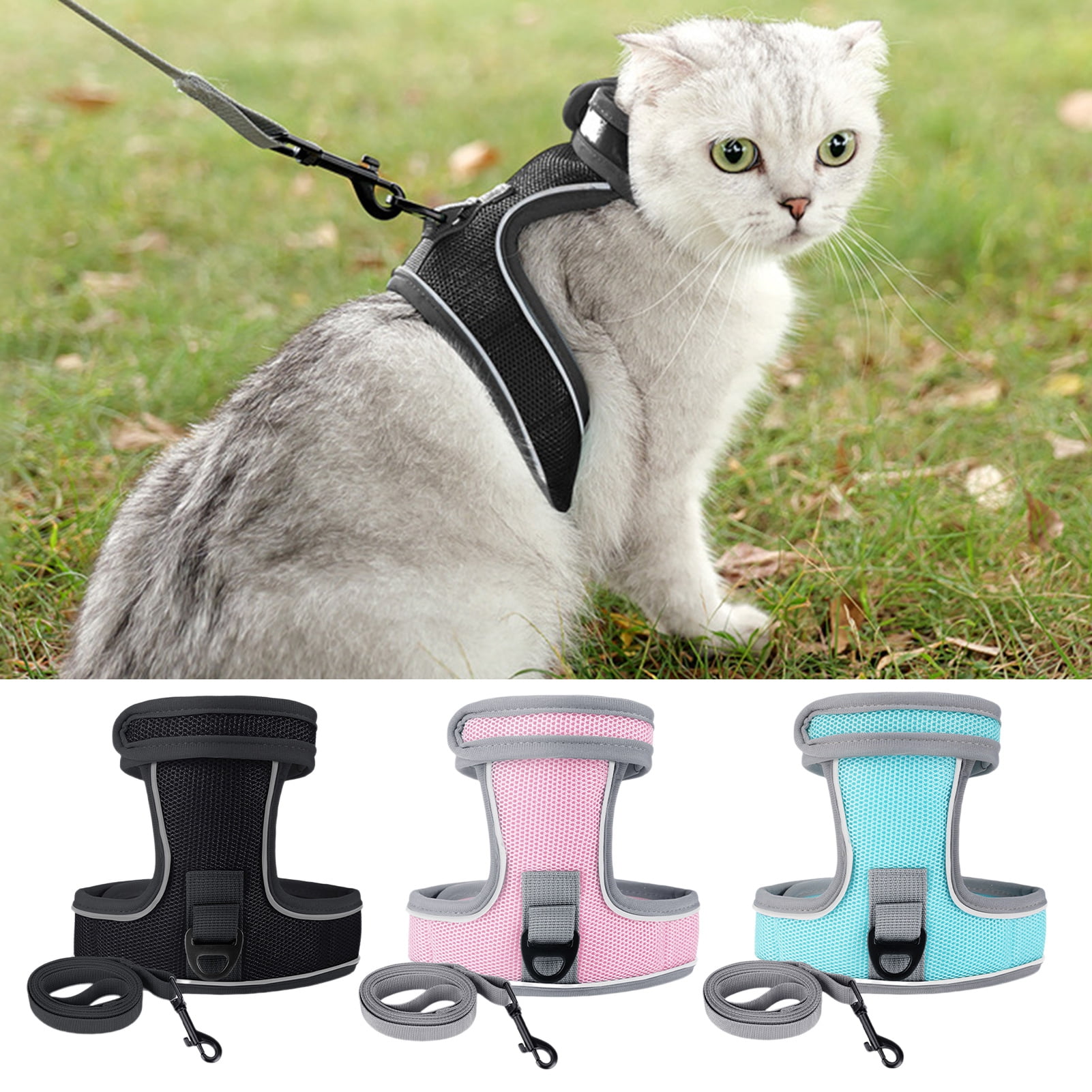 solautey 1 Set Pet Leash Adjustable Fastener Tape Reflective Cat ...