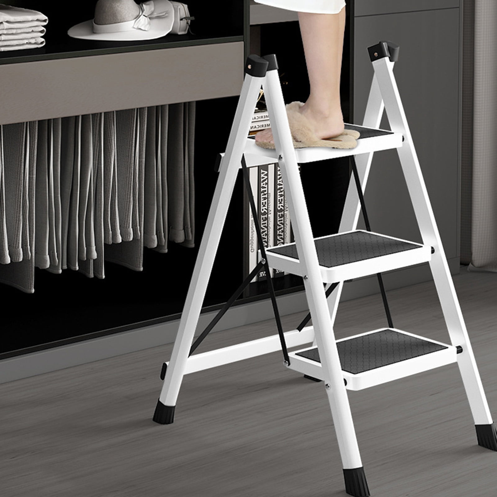 solautey 3 Step Ladder, Carbon Steel Ladder 3 Step Folding with Anti ...