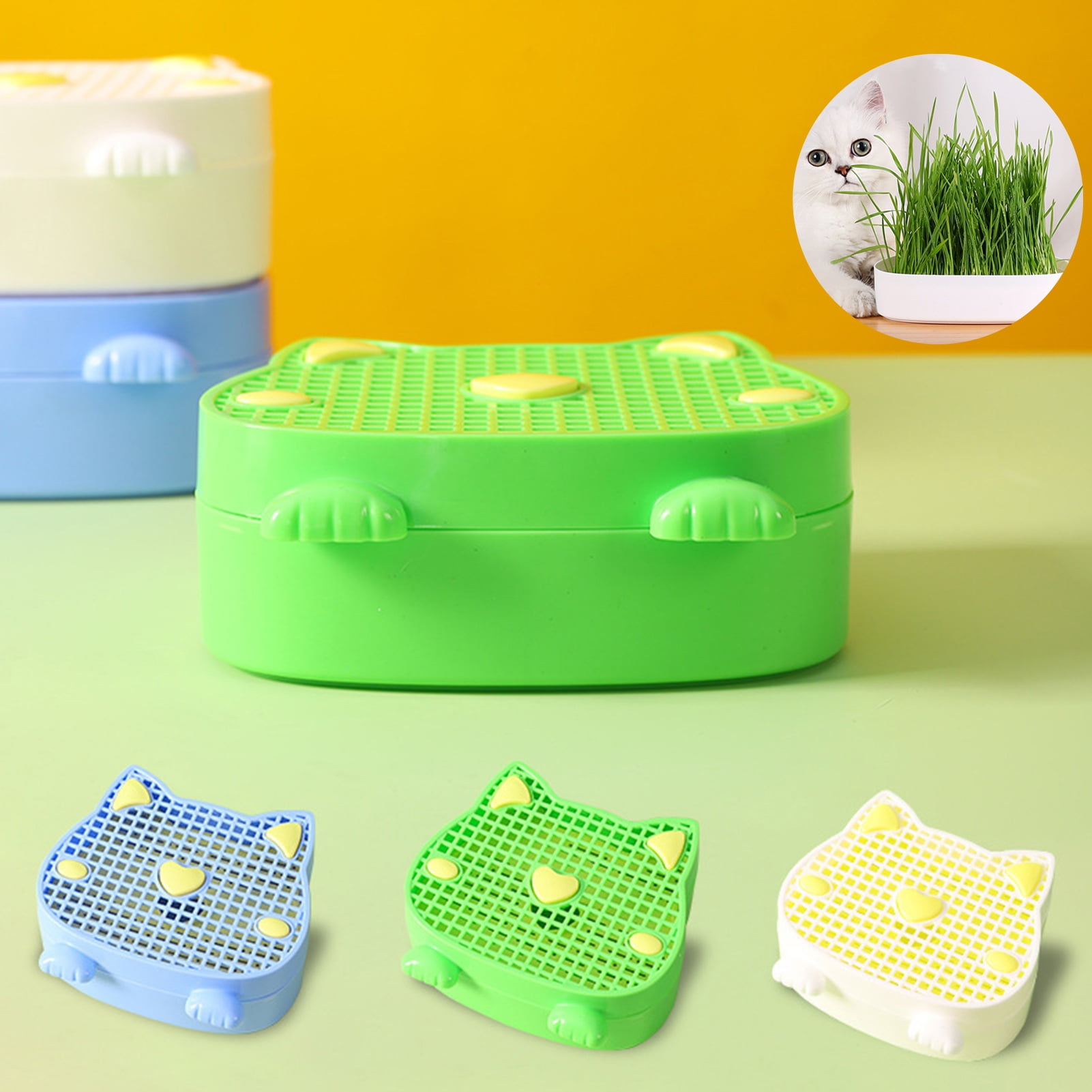solautey Cat Grass Planter Fine Filter Hole Detachable Cat Head Shape ...