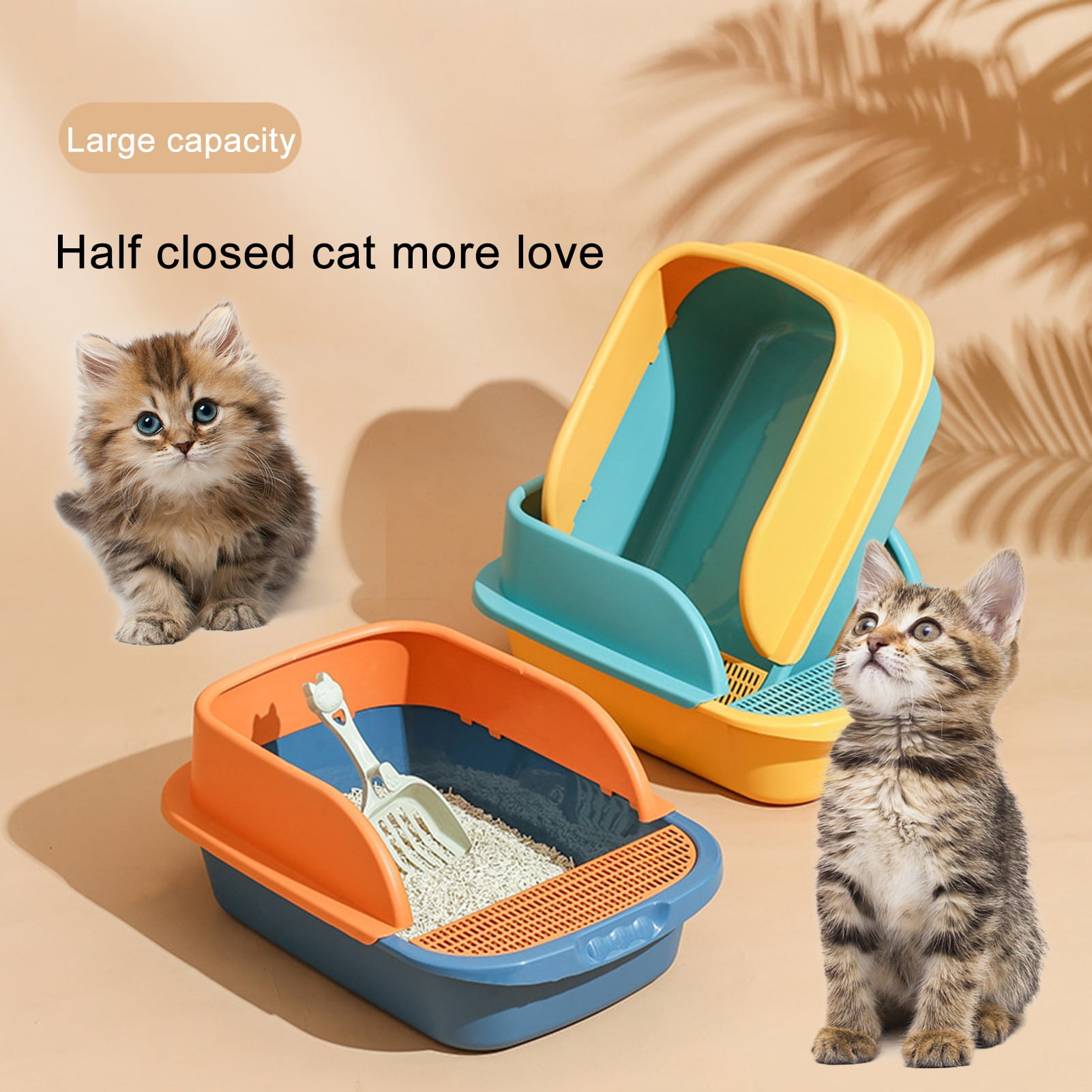 solautey Cat Litter Box Semi-Closed Anti-Splashing Large Space Contrast ...