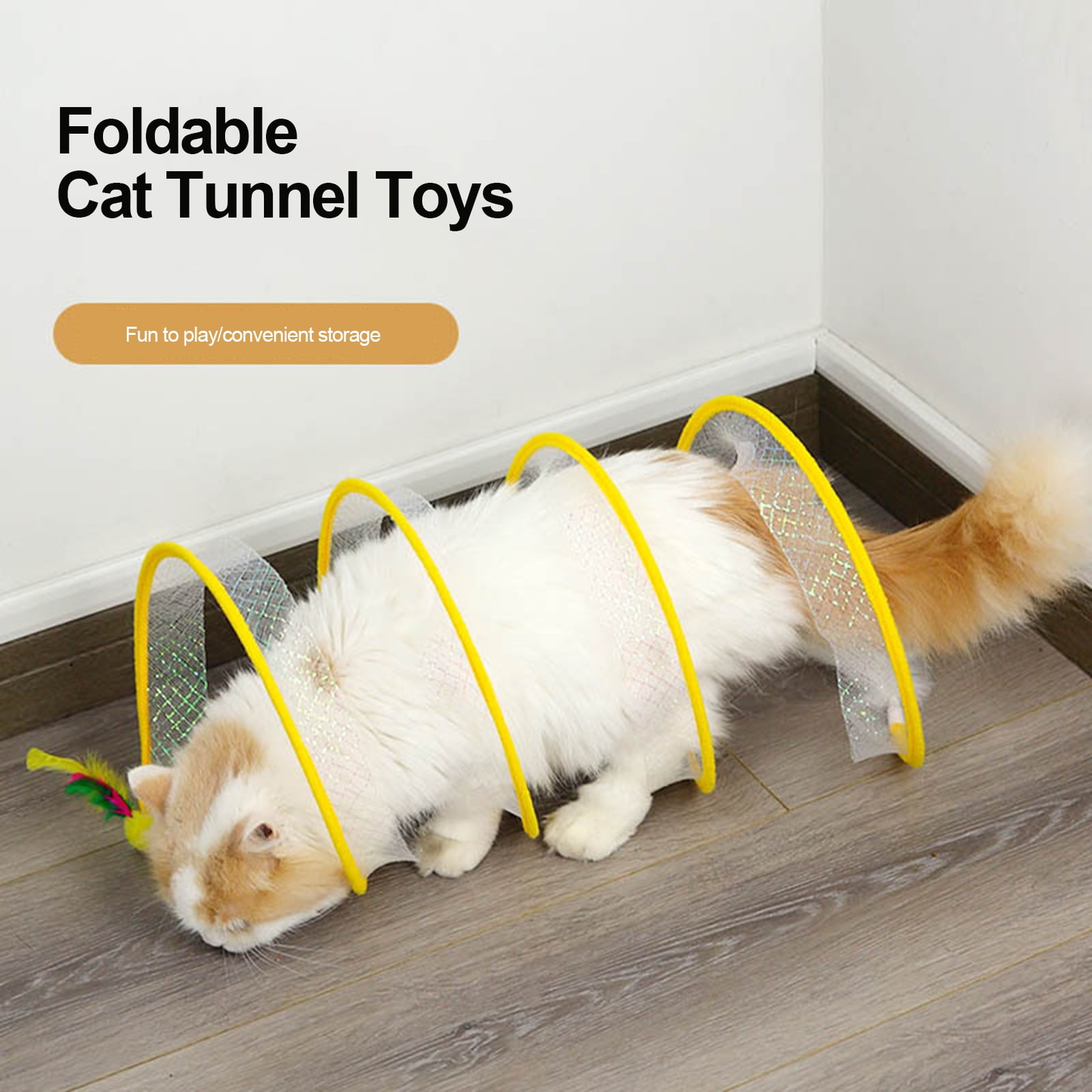 solautey Cat Tunnel Toy with Feather Plush Ball Bell Mice Collapsible ...