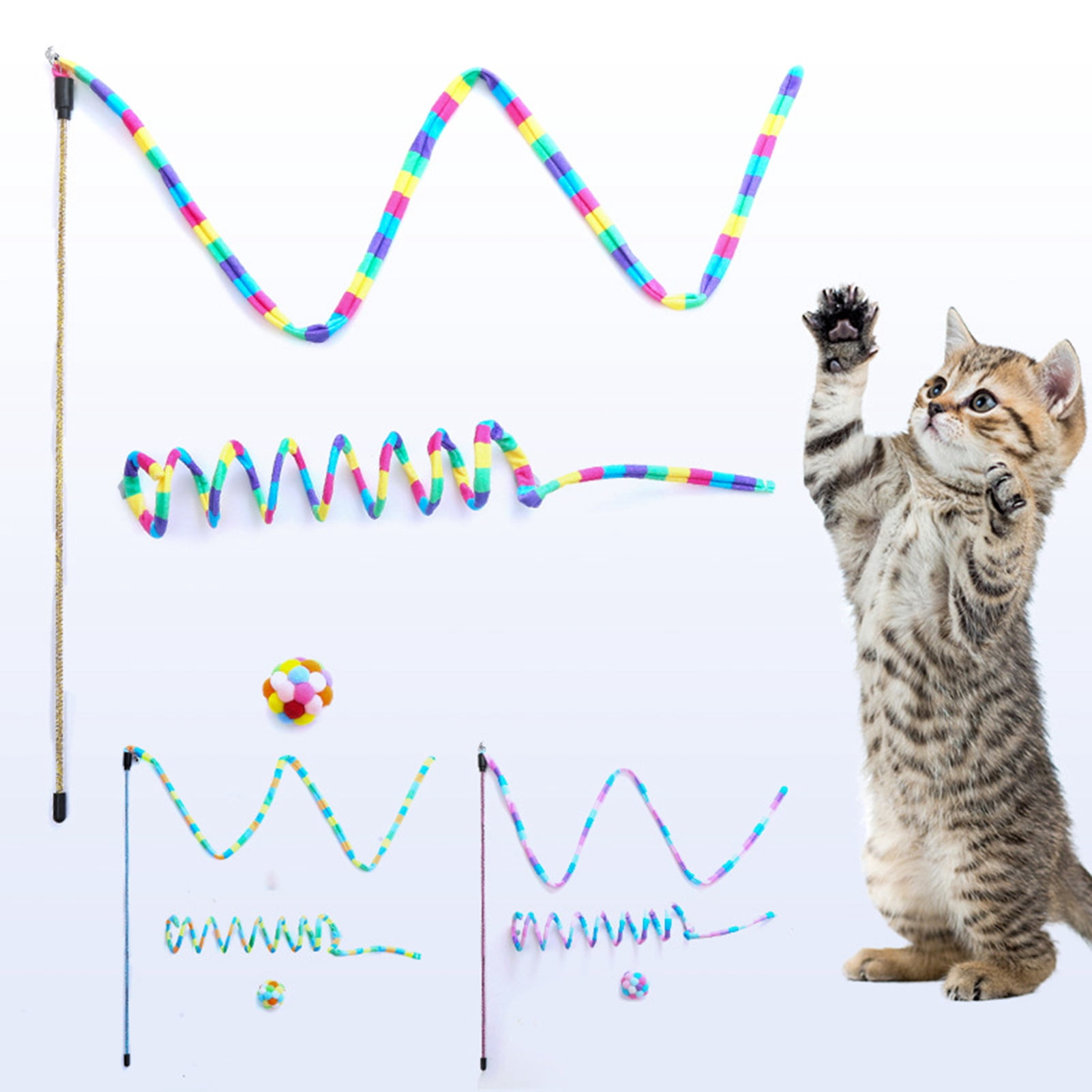 solautey Cat Wand Long Pole Relief Pressure Elastic Ball Cartoon Type ...