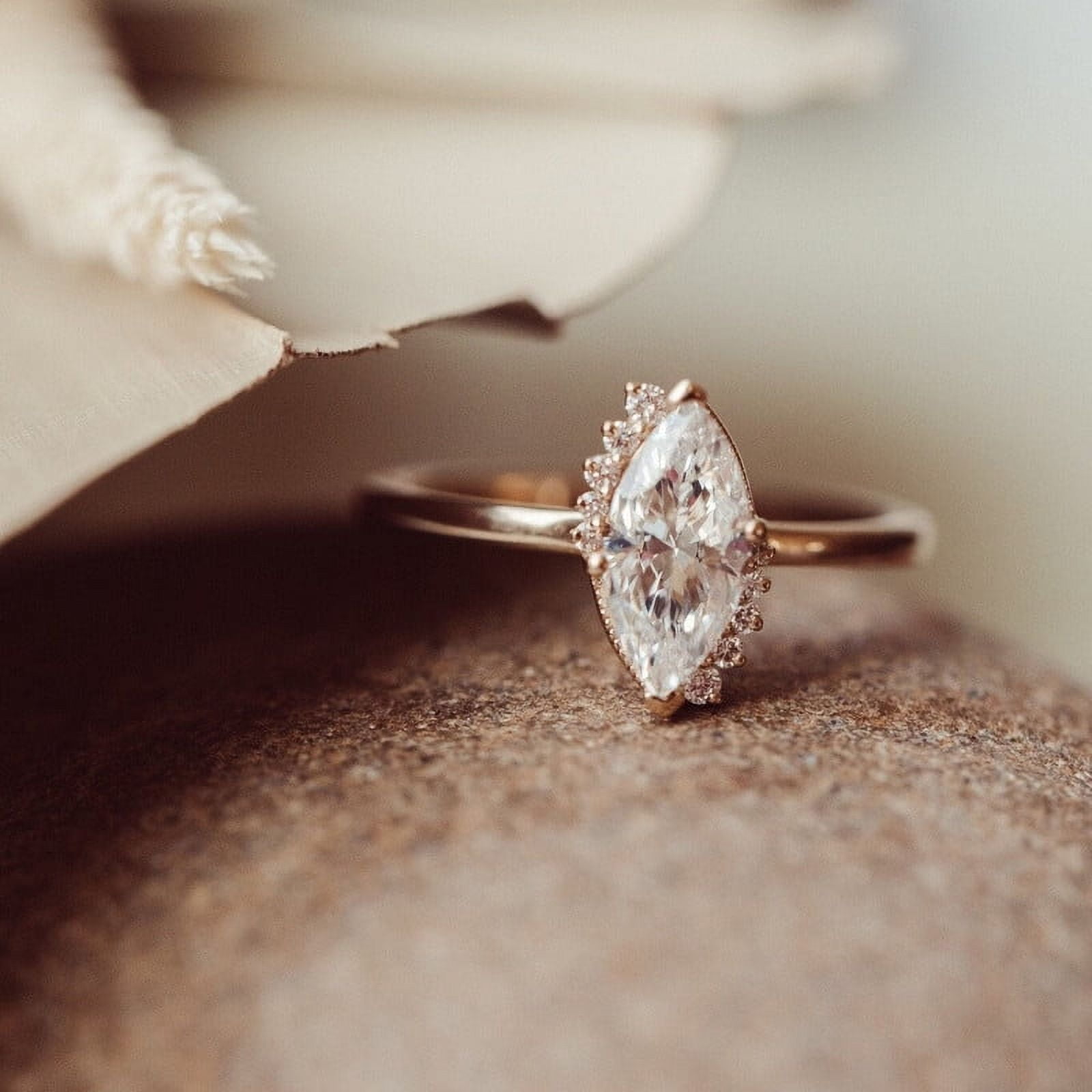 solitaire jewels 1.5CT Marquise Moissanite Art Deco Engagement Ring For ...