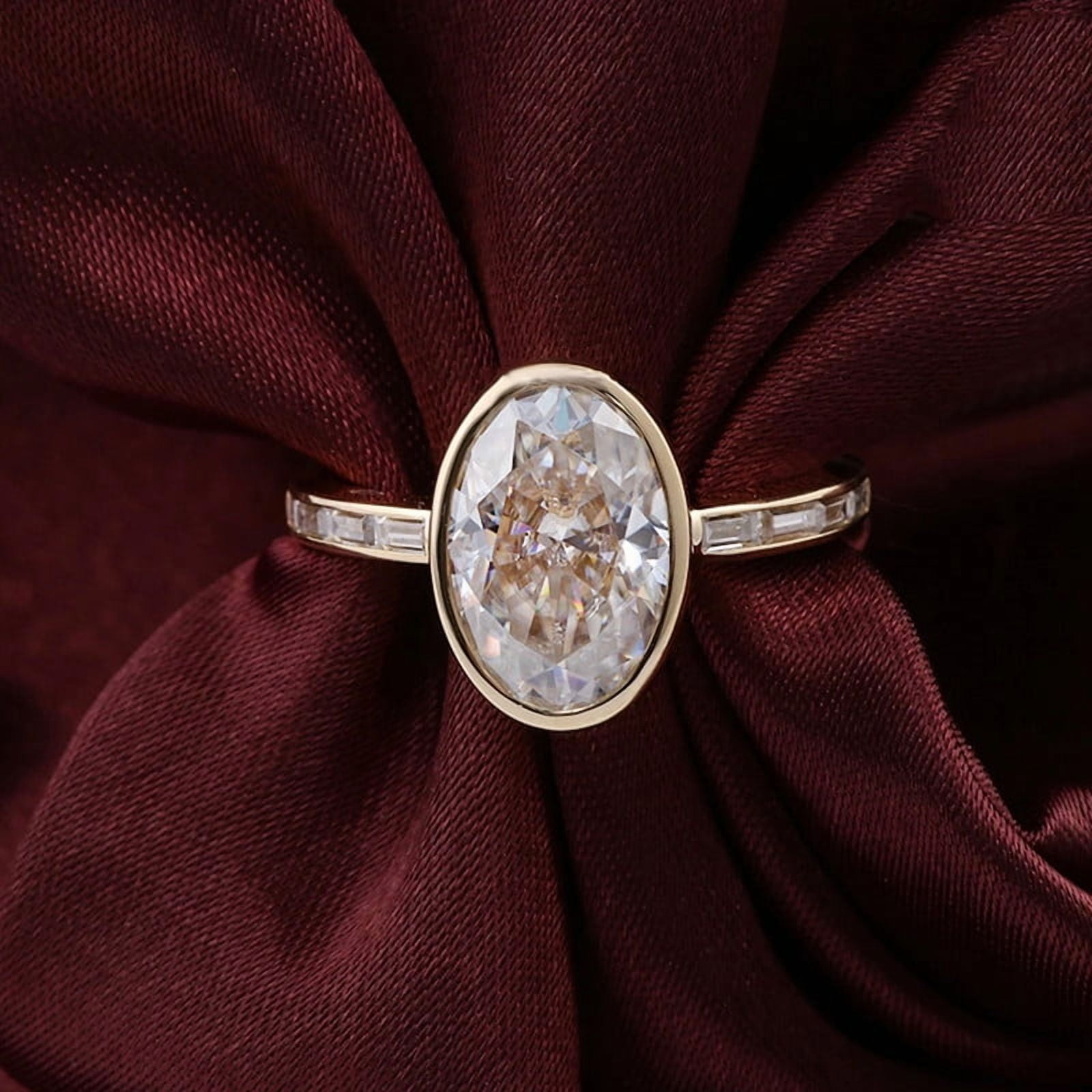 solitaire jewels 2.5CT Bezel Set Oval Moissanite Engagement Ring For Women, 18K Yellow Gold ...