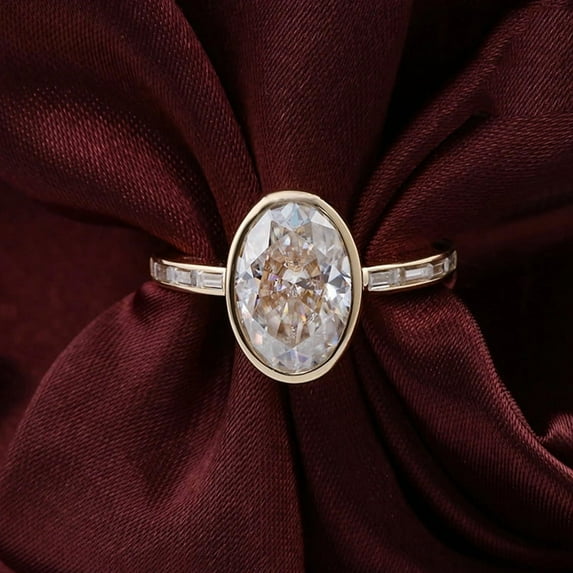 solitaire jewels 2.5CT Bezel Set Oval Moissanite Engagement Ring For ...