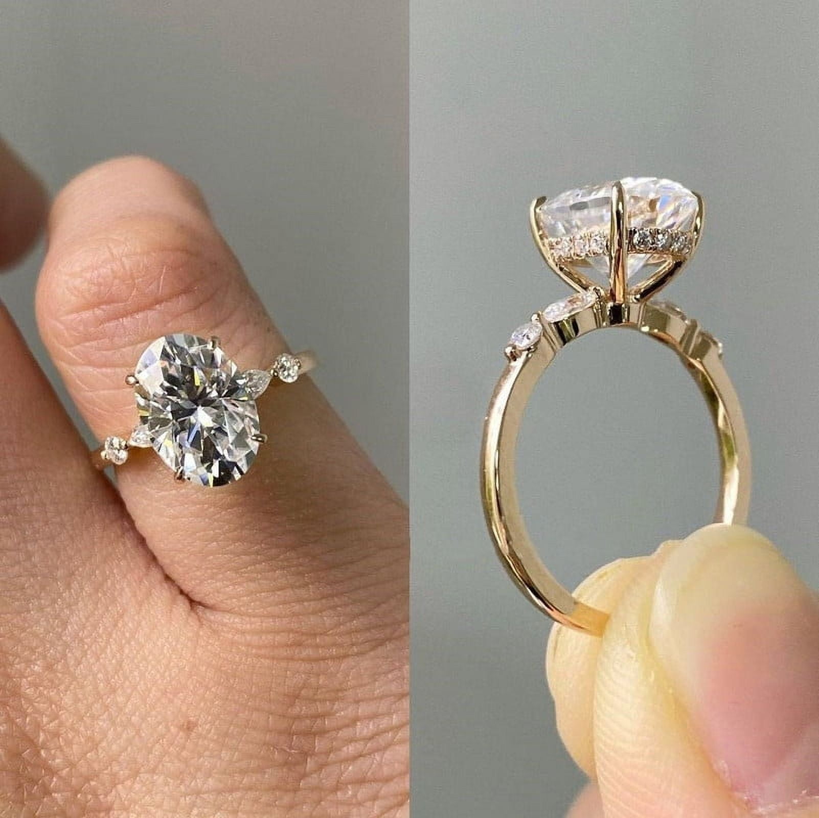 solitaire jewels3.75CT Oval Moissanite Hidden Halo Engagement Ring For Women, 18K Yellow Gold ...