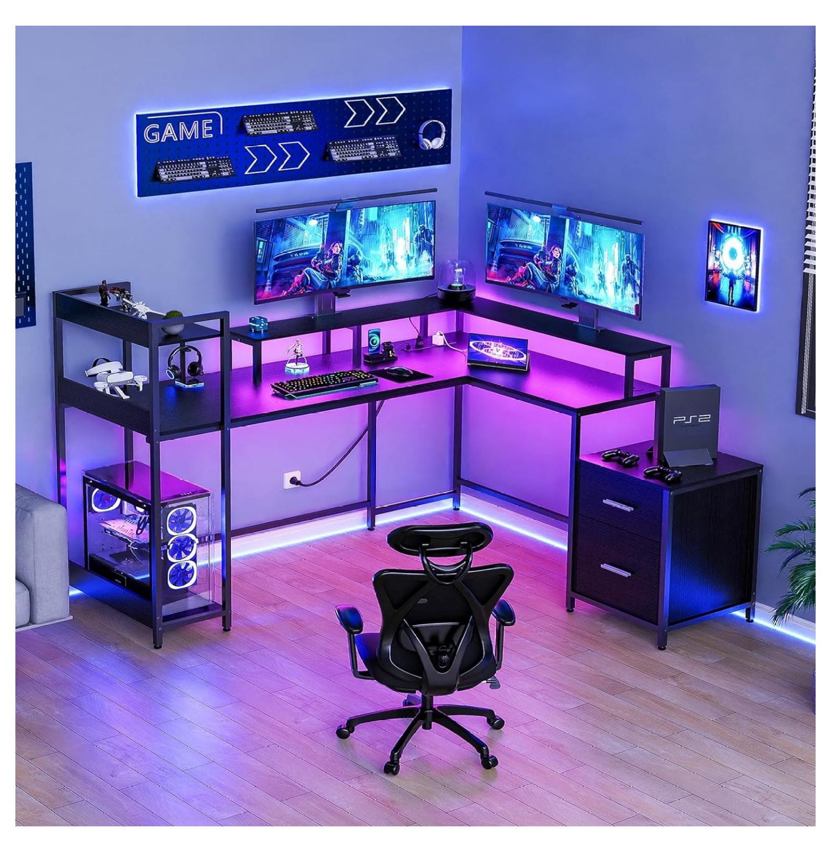 song xiang L Shaped Gaming Desk, Computer Desk with Power Outlet & 2 ...