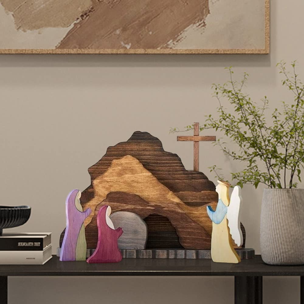 soputry The Empty Tomb Easter Scene and Cross, Wooden Easter Tomb Scene ...