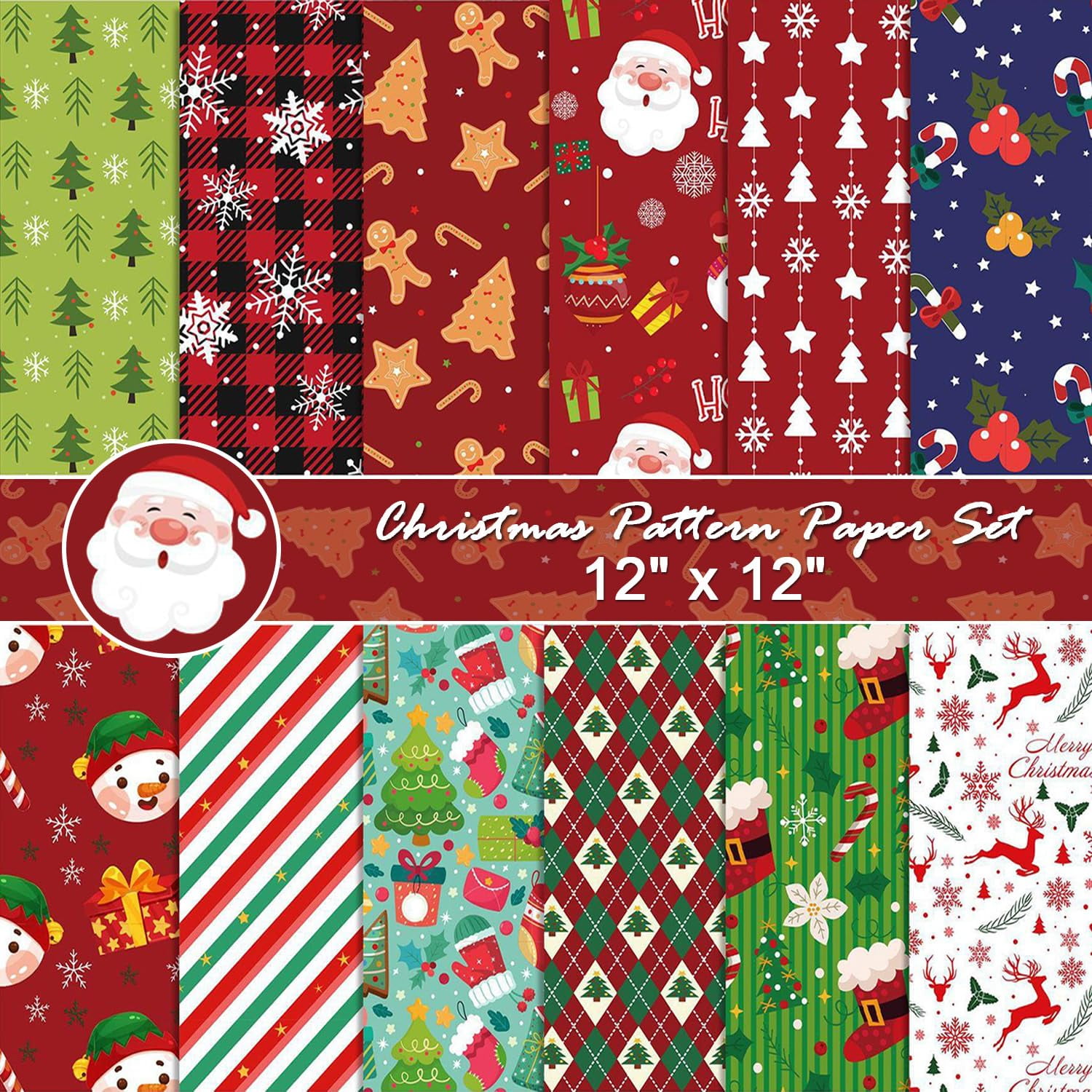 sorkwo 24 Sheets Christmas MSF2 Pattern Paper Set, 12"x12" Patterned ...