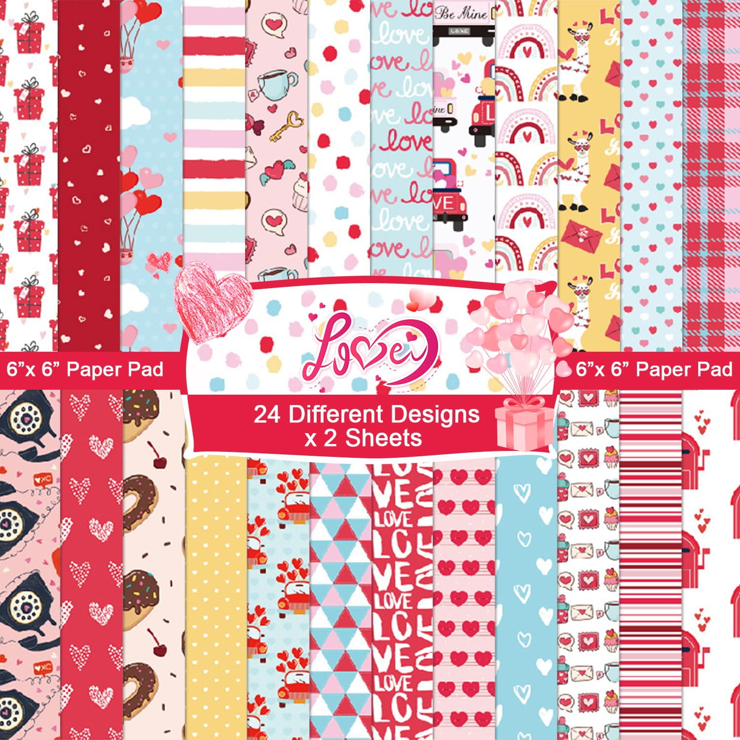 sorkwo 48 Sheets Valentine's TSF6 Day Pattern Paper Set, 6" x 6 ...